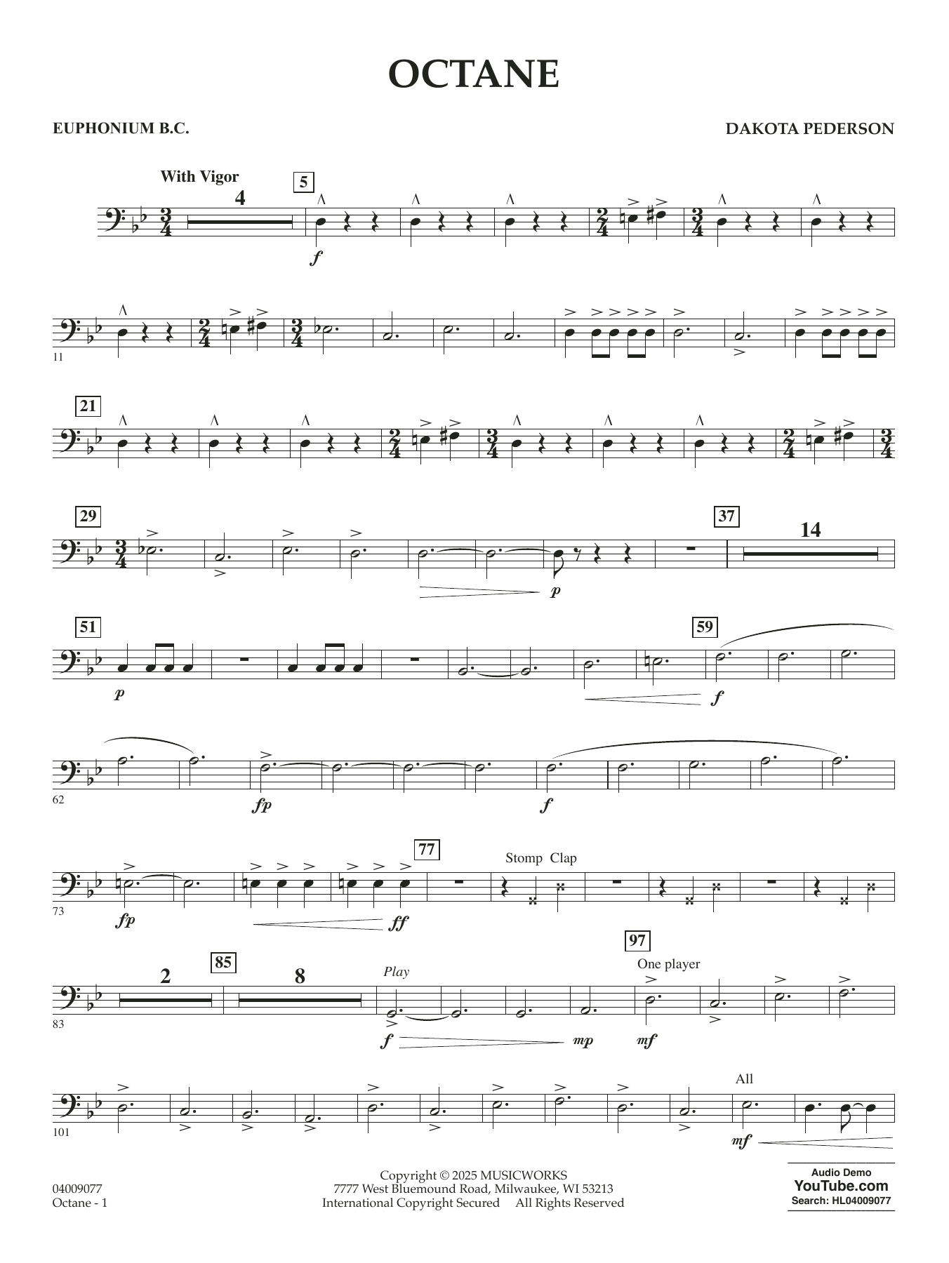 Octane - Euphonium B.C. by Dakota Pederson Sheet Music for Concert Band ...