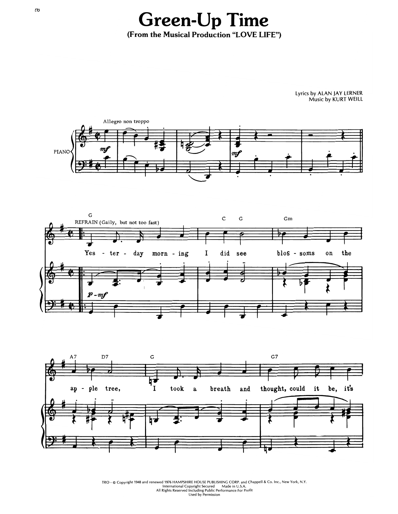 Green-Up Time (from Love Life) by Kurt Weill Sheet Music for Piano ...
