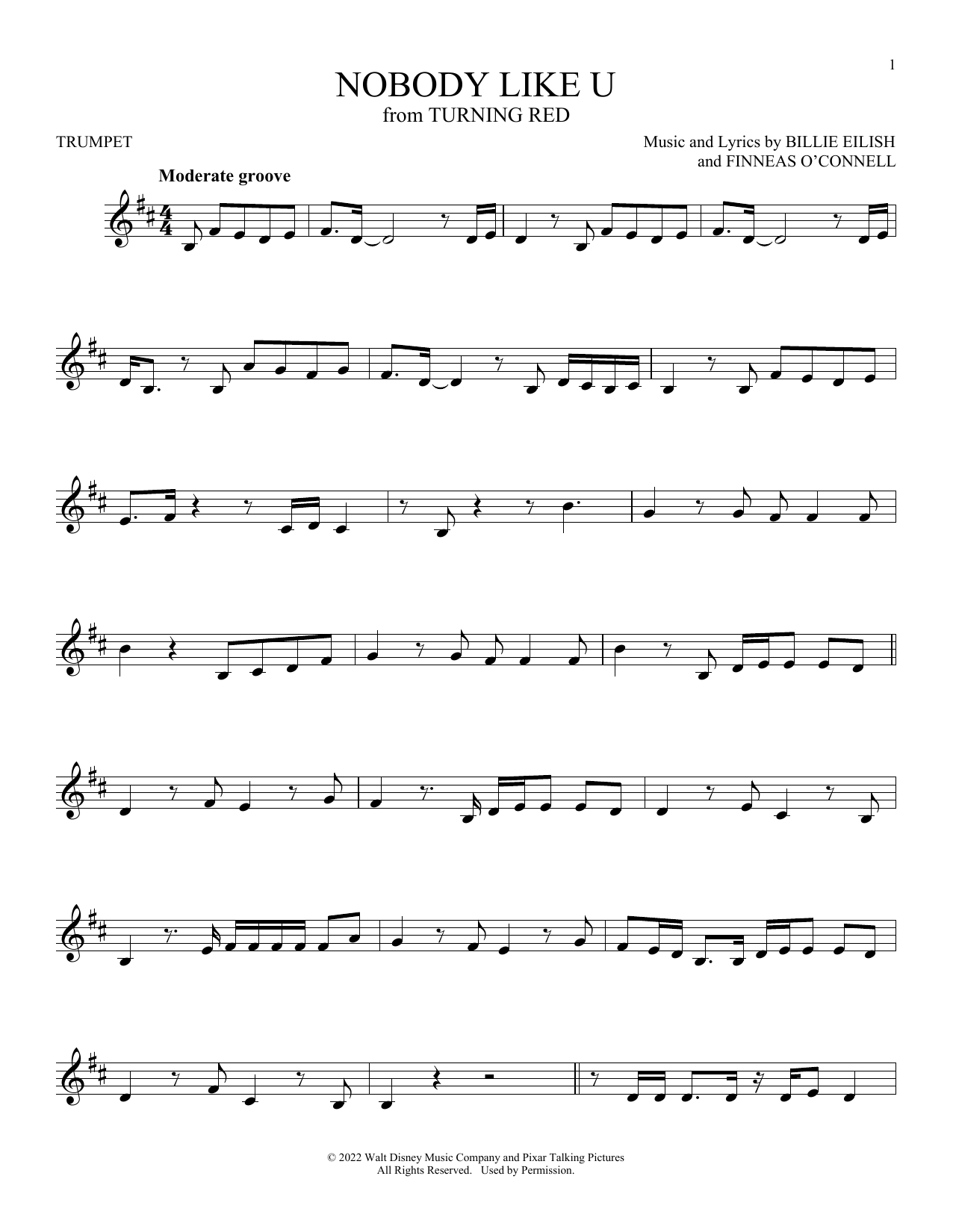 Nobody Like U (from Turning Red) by 4*TOWN Sheet Music for Trumpet Solo ...