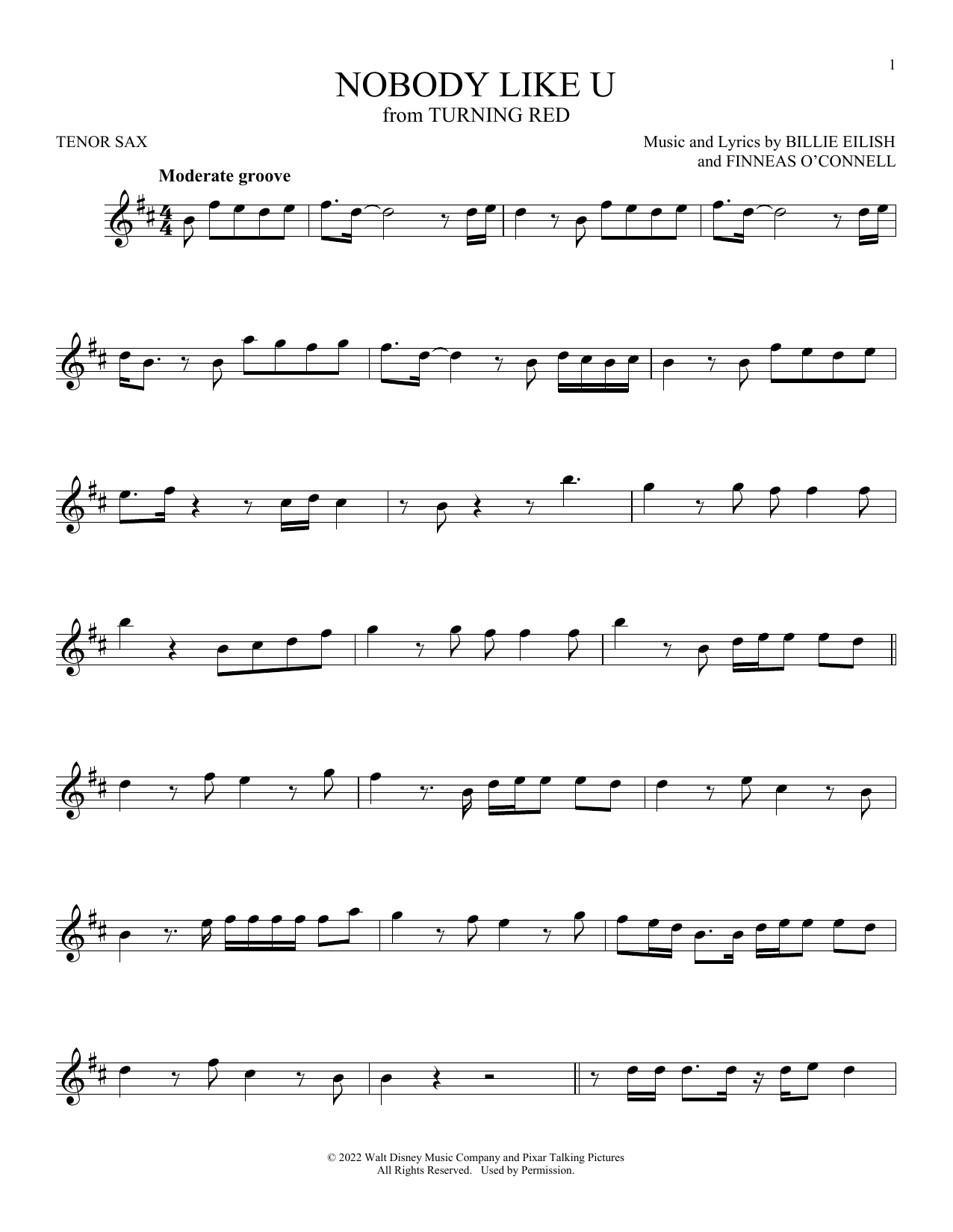 Nobody Like U (from Turning Red) by 4*TOWN Sheet Music for Tenor Sax ...