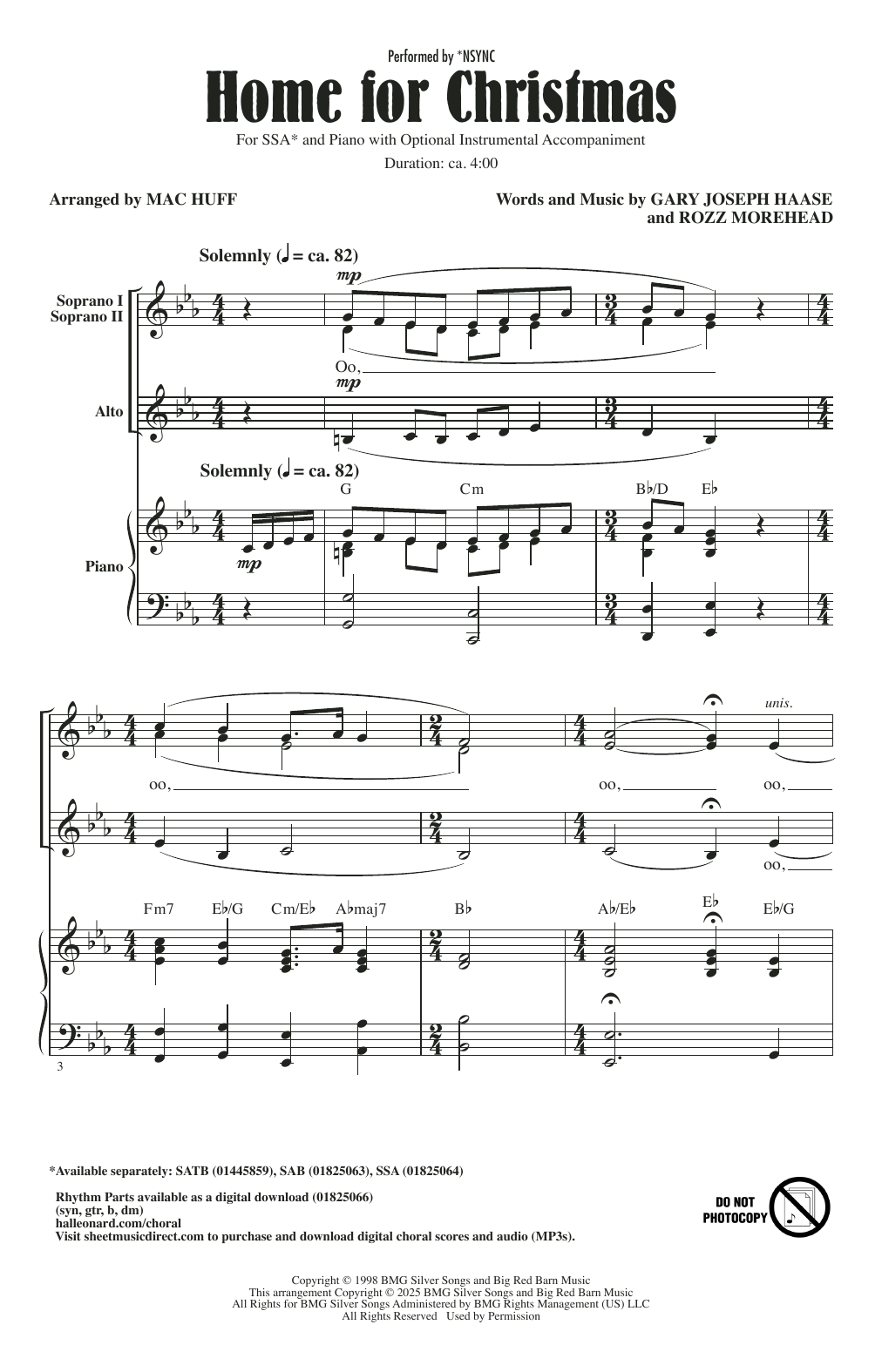 Home For Christmas (arr. Mac Huff) by *NSYNC Sheet Music for SSA Choir ...