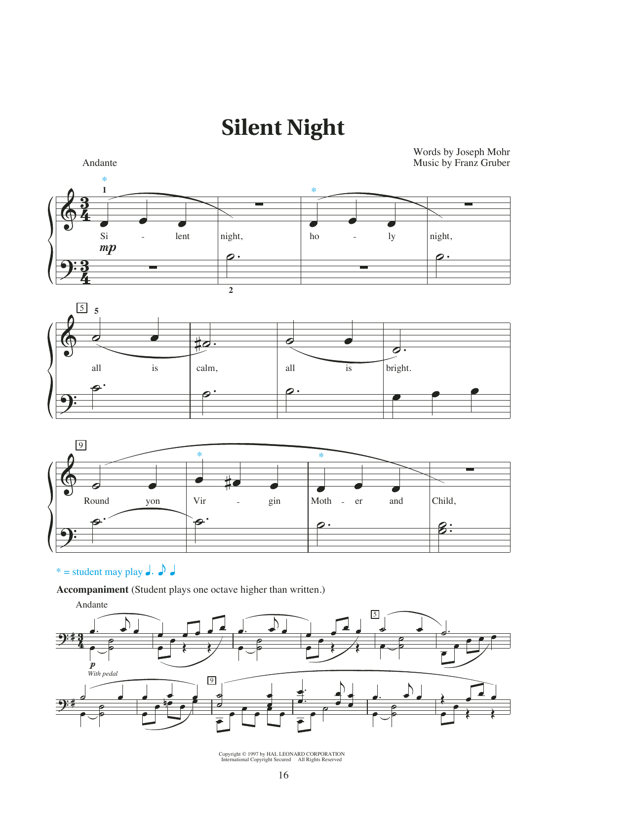 Silent Night von Franz X. Gruber Noten zum Lehrmaterial für Piano bei ...