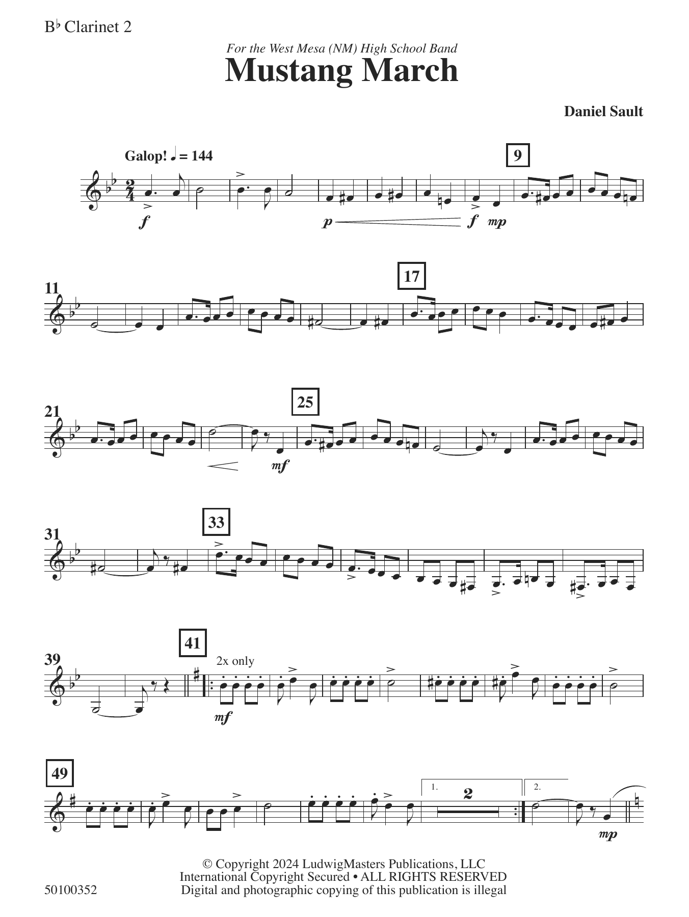 Mustang March - Clarinet 2 by Daniel Sault Sheet Music for Concert Band ...