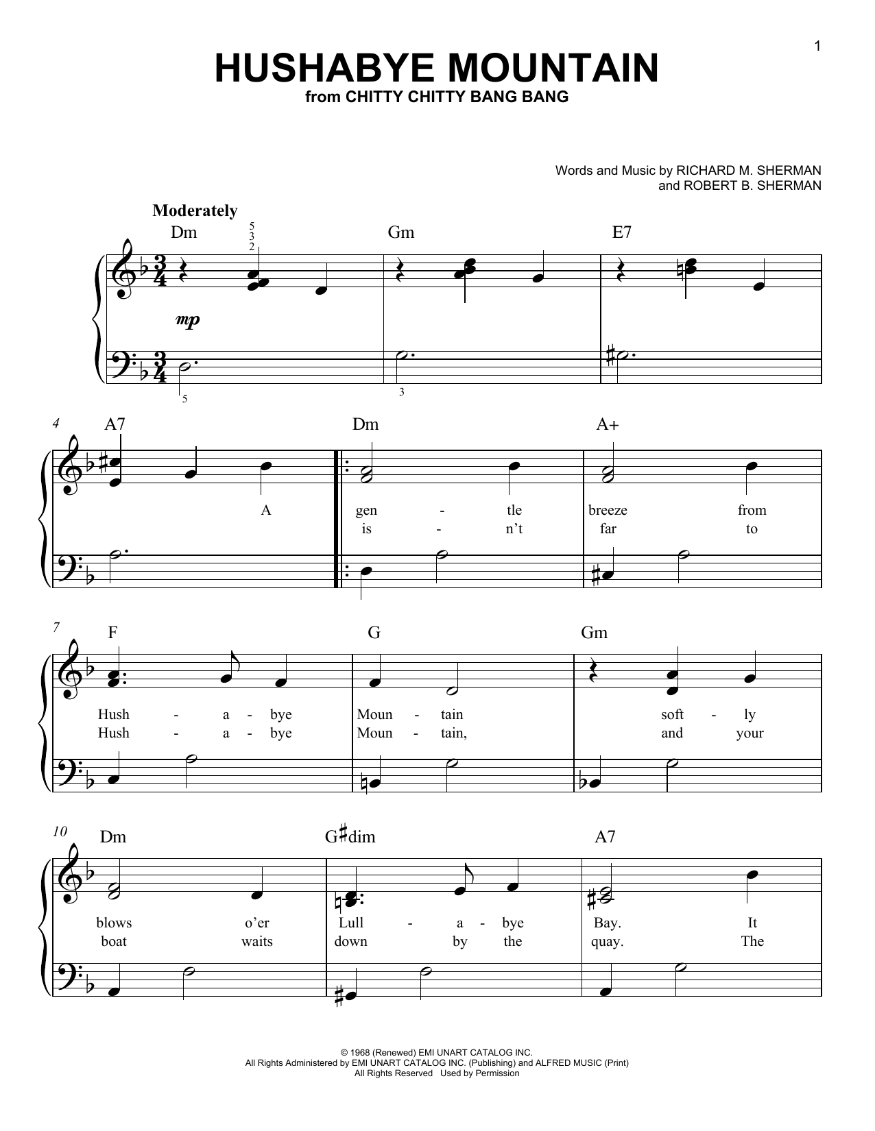 Hushabye Mountain (from Chitty Chitty Bang Bang) by Sherman Brothers ...