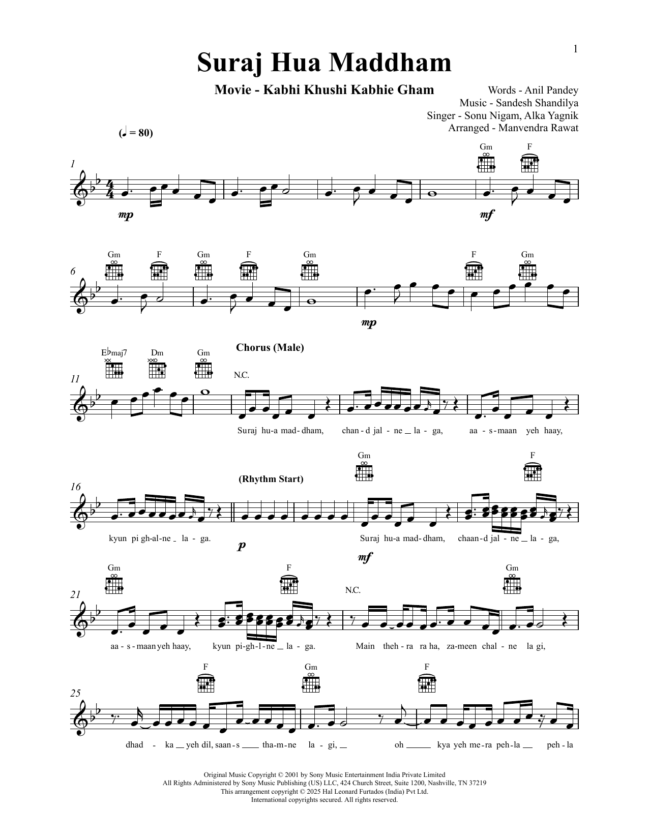 Suraj Hua Maddham (from Kabhi Khushi Kabhie Gham) by Sandesh Sandilya ...