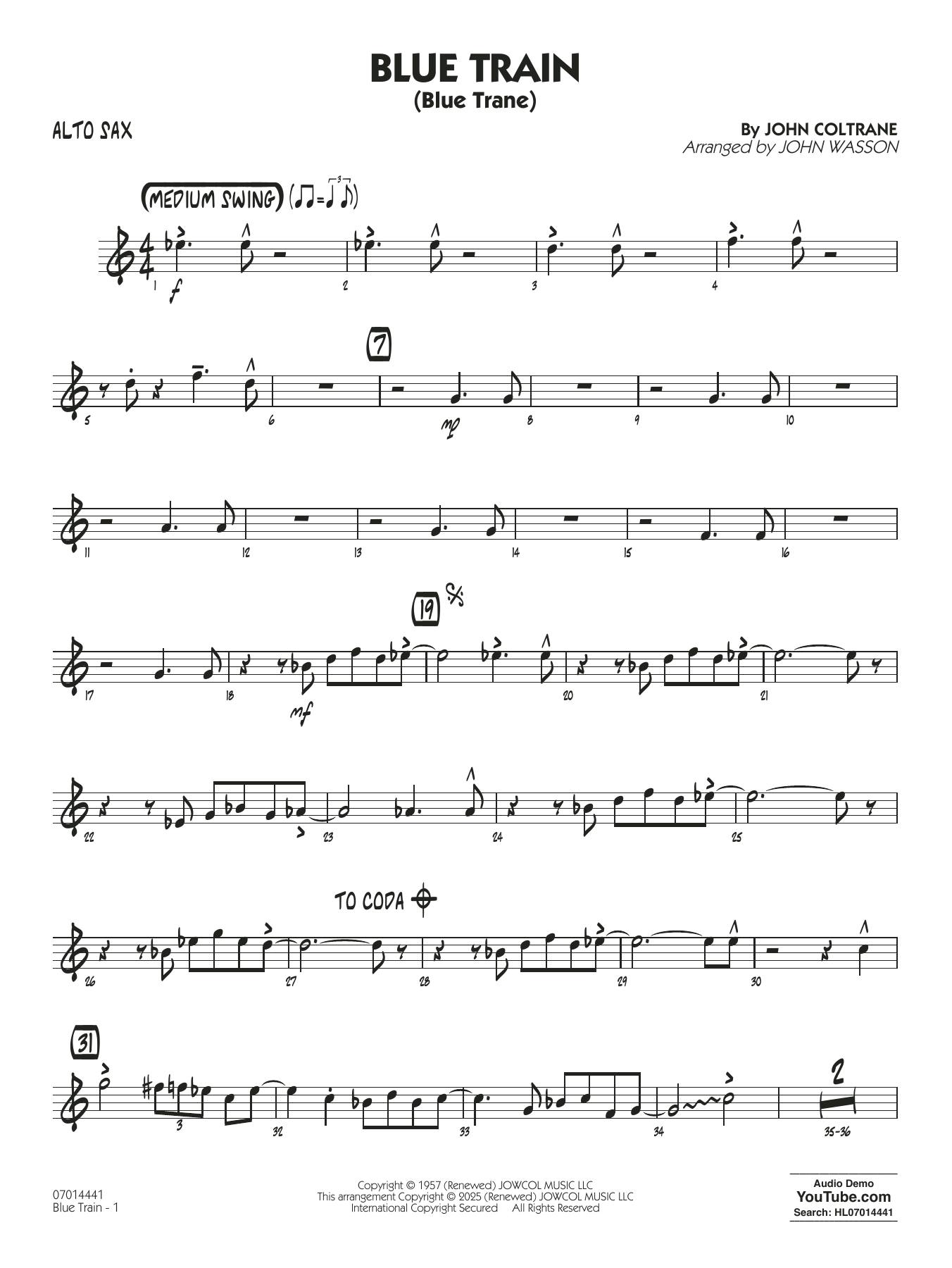 Blue Train (Blue Trane) (arr. Blue Train (Blue Trane) (arr. Wasson ...