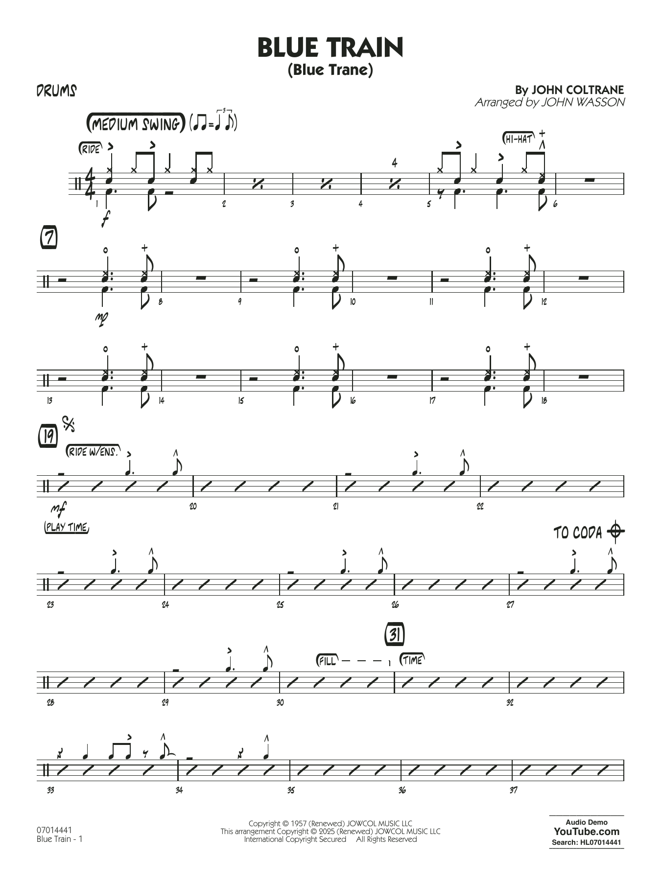 Blue Train (Blue Trane) (arr. Blue Train (Blue Trane) (arr. Wasson ...