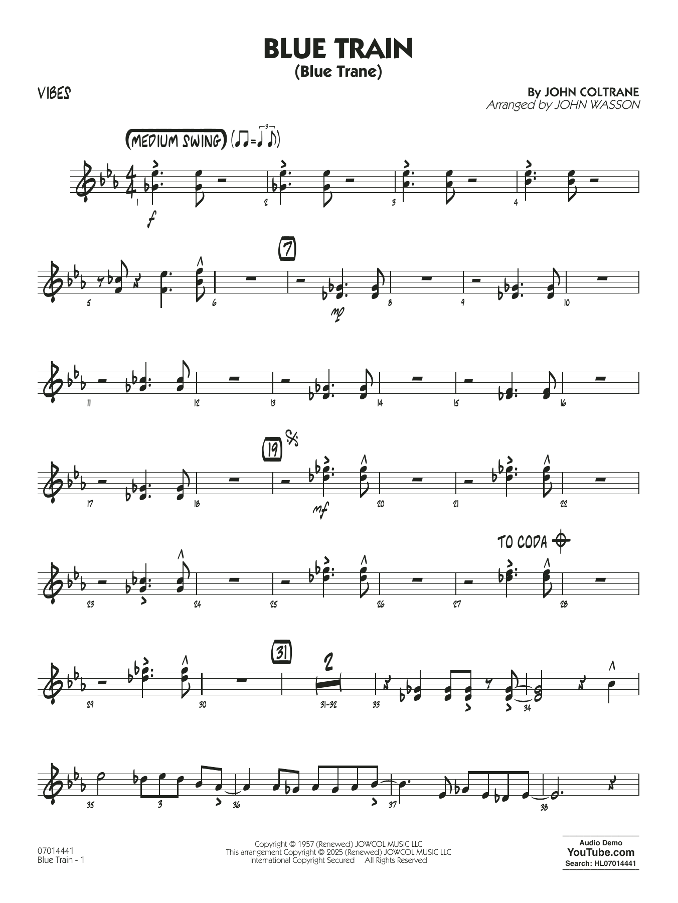 Blue Train (Blue Trane) (arr. Blue Train (Blue Trane) (arr. Wasson ...