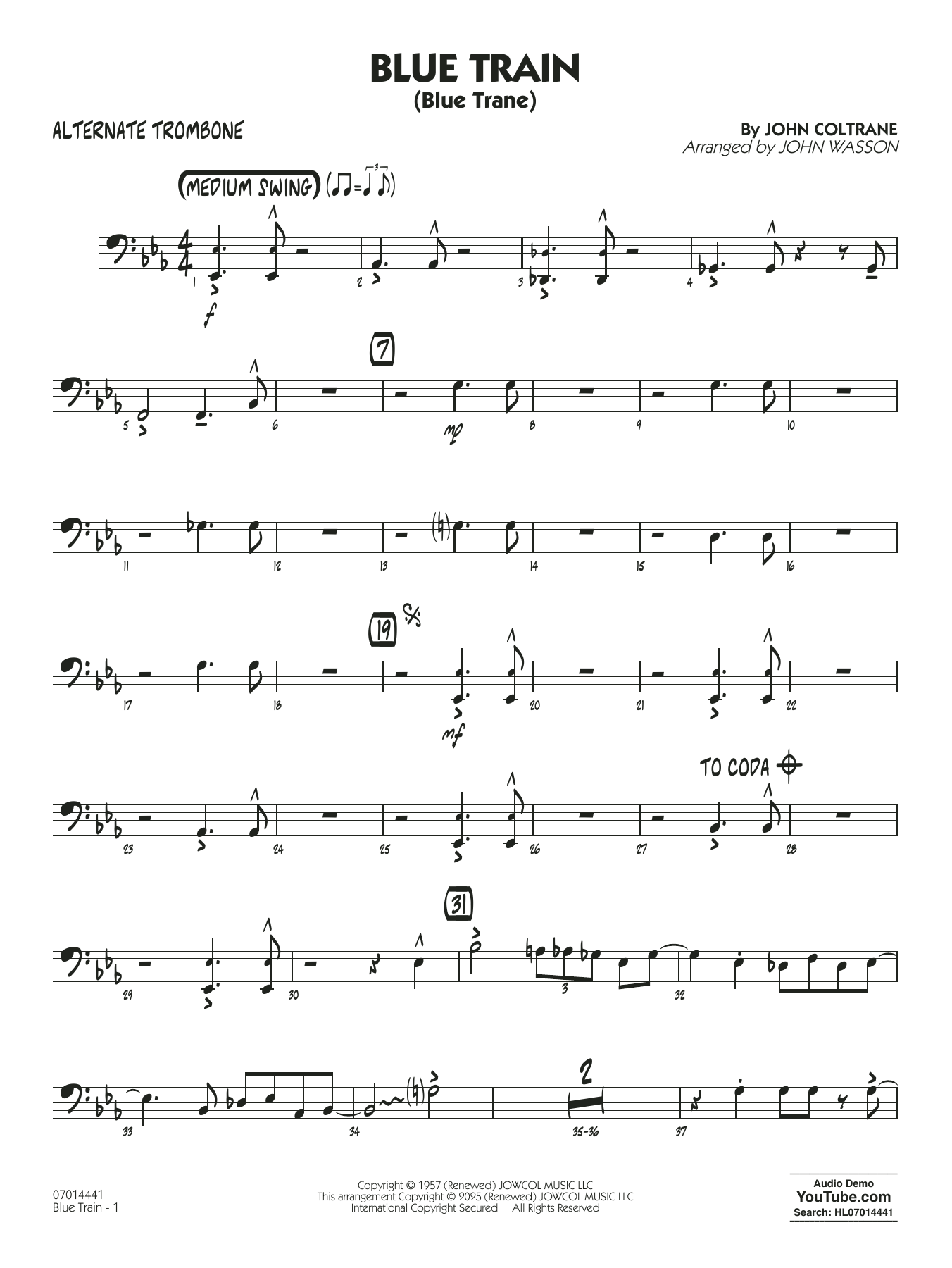 Blue Train (Blue Trane) (arr. Blue Train (Blue Trane) (arr. Wasson ...