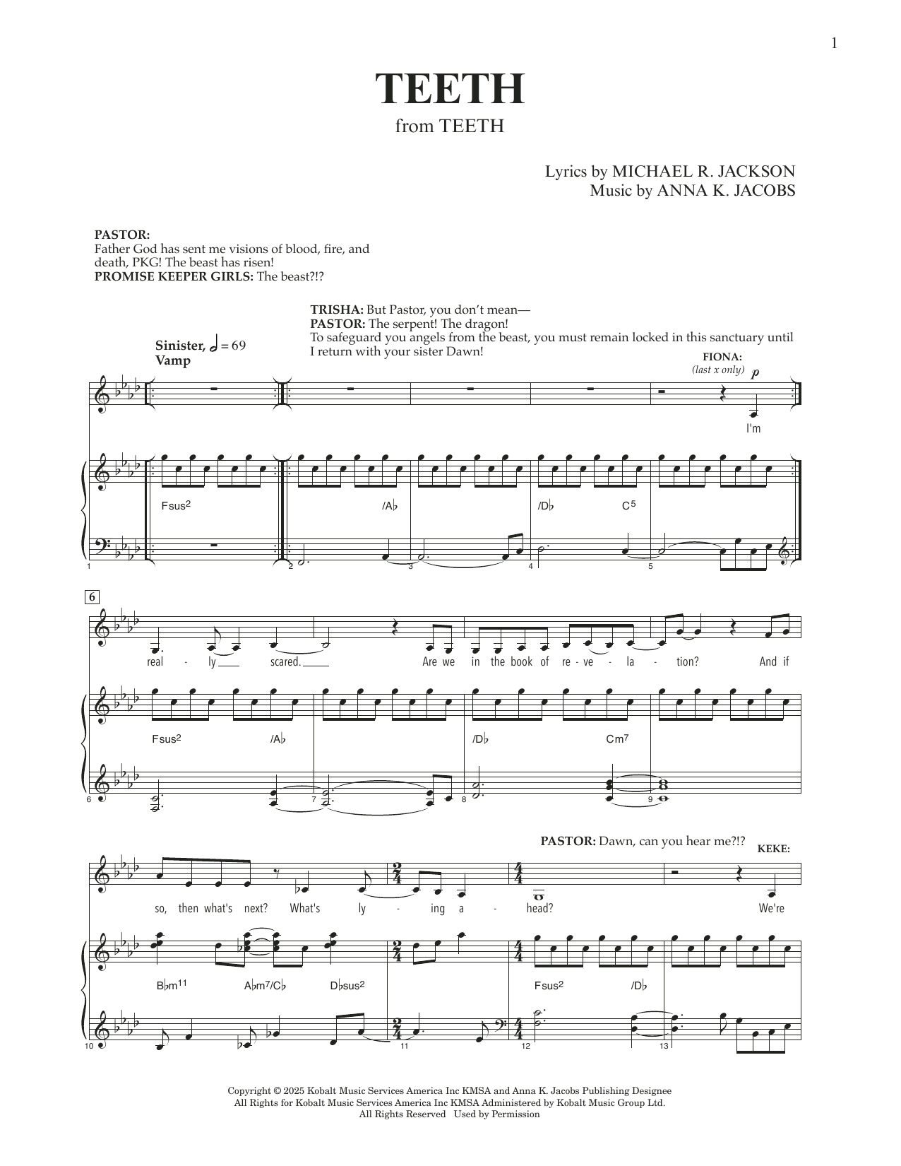 Teeth (from Teeth) by Anna K. Jacobs and Michael R. Jackson Sheet Music ...