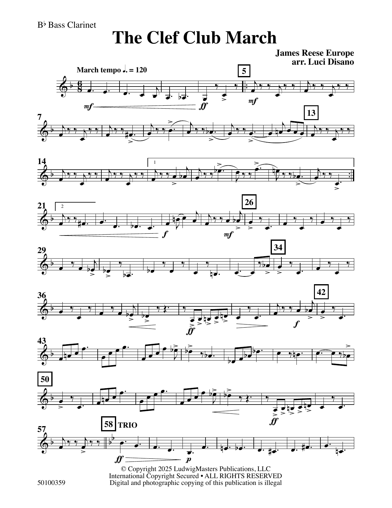The Clef Club March (arr. Luci Disano) - Bass Clarinet by James Reese ...