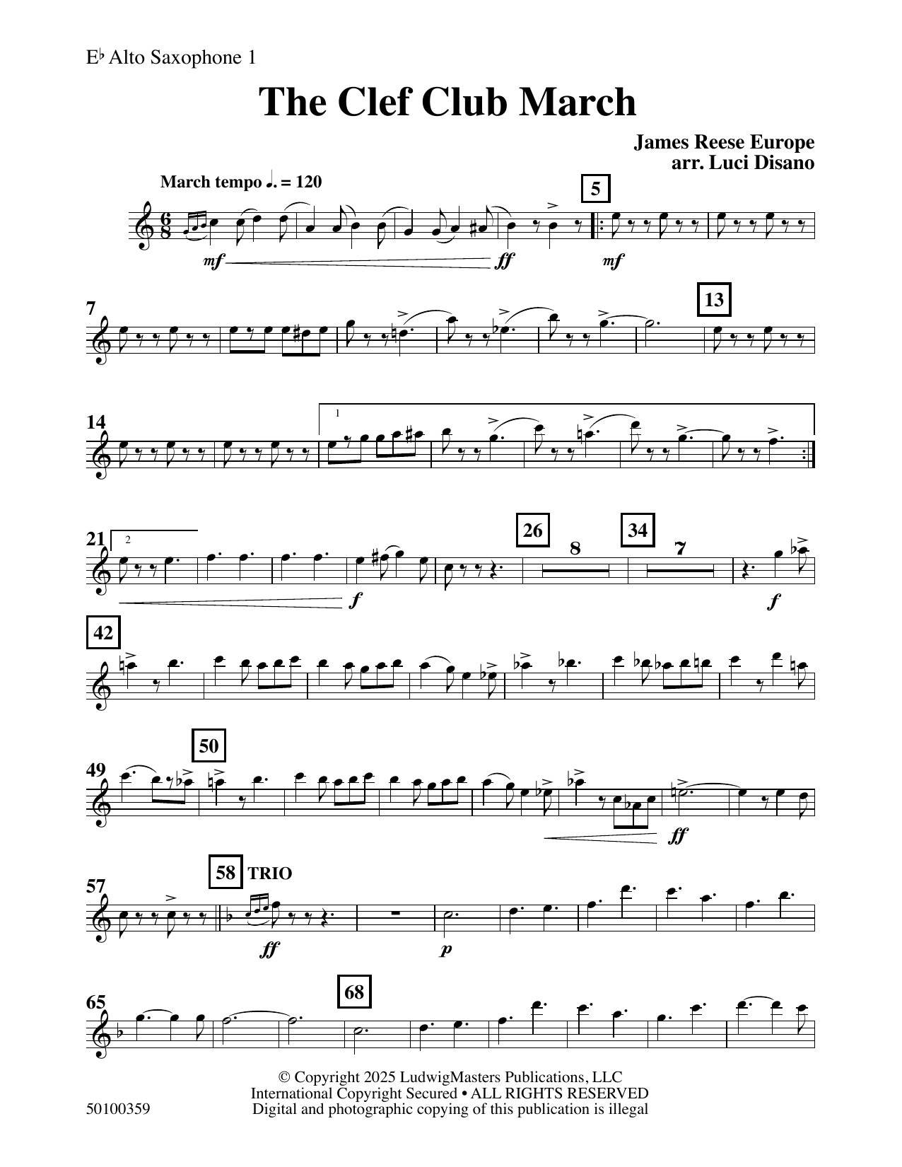 The Clef Club March (arr. Luci Disano) - Alto Saxophone 1 by James ...