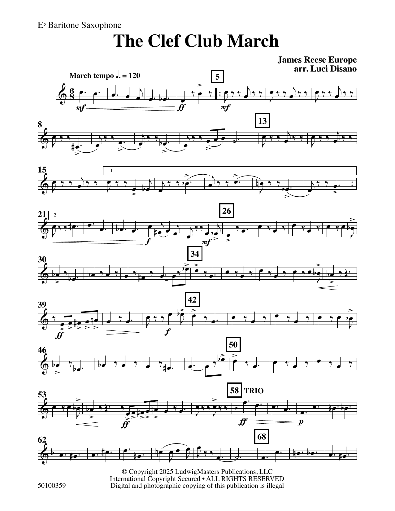 The Clef Club March (arr. Luci Disano) - Baritone Saxophone by James ...