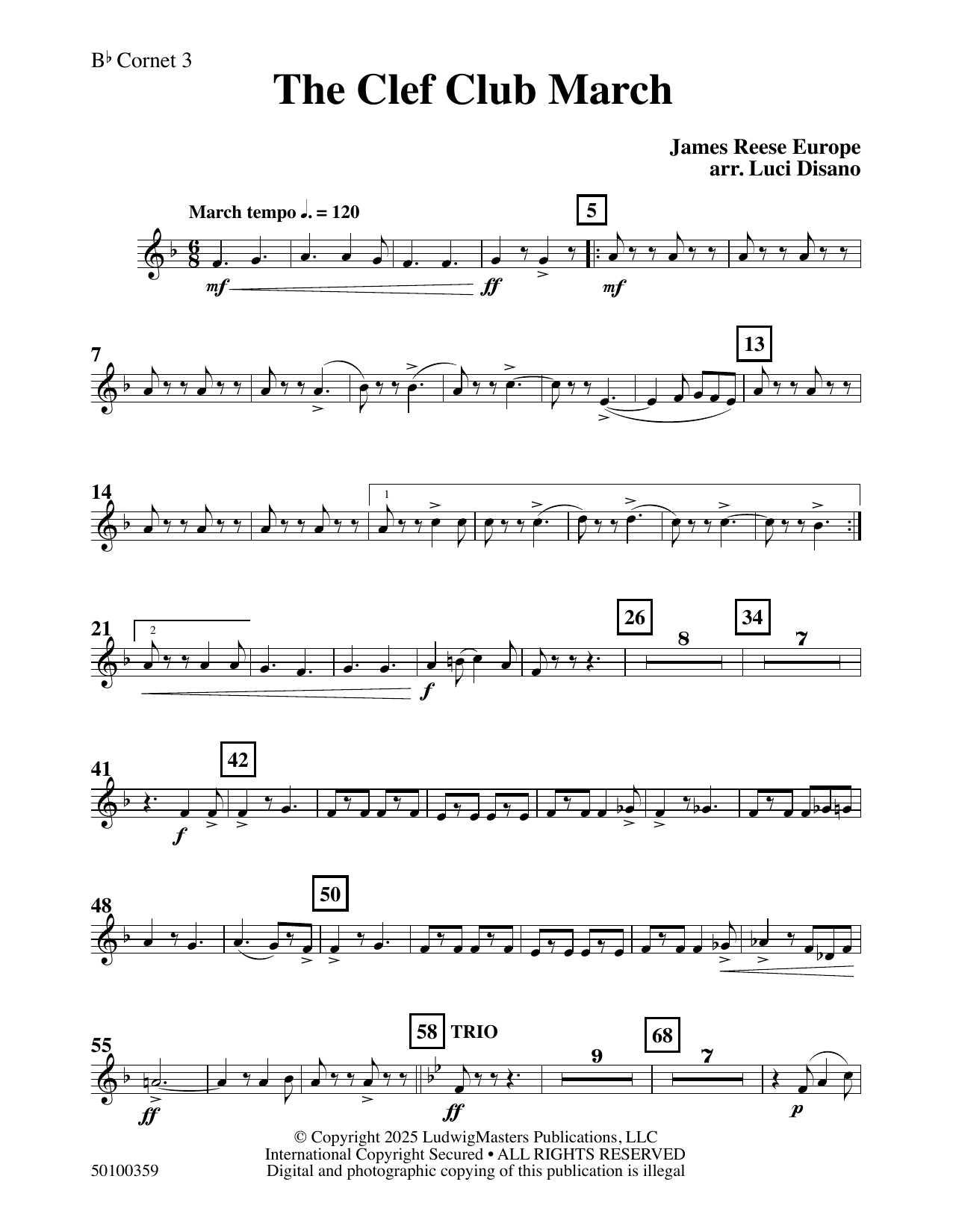 The Clef Club March (arr. Luci Disano) - Cornet 3 by James Reese Europe ...