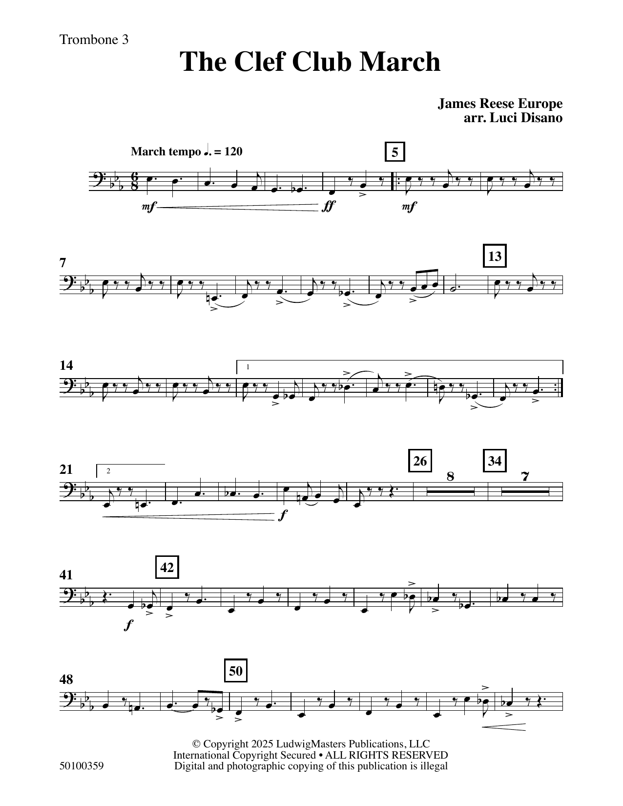 The Clef Club March (arr. Luci Disano) - Trombone 3 by James Reese ...