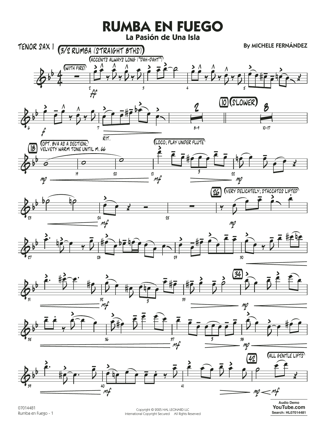 Rumba En Fuego - Tenor Sax 1 by Michele Fernández Sheet Music for Jazz ...