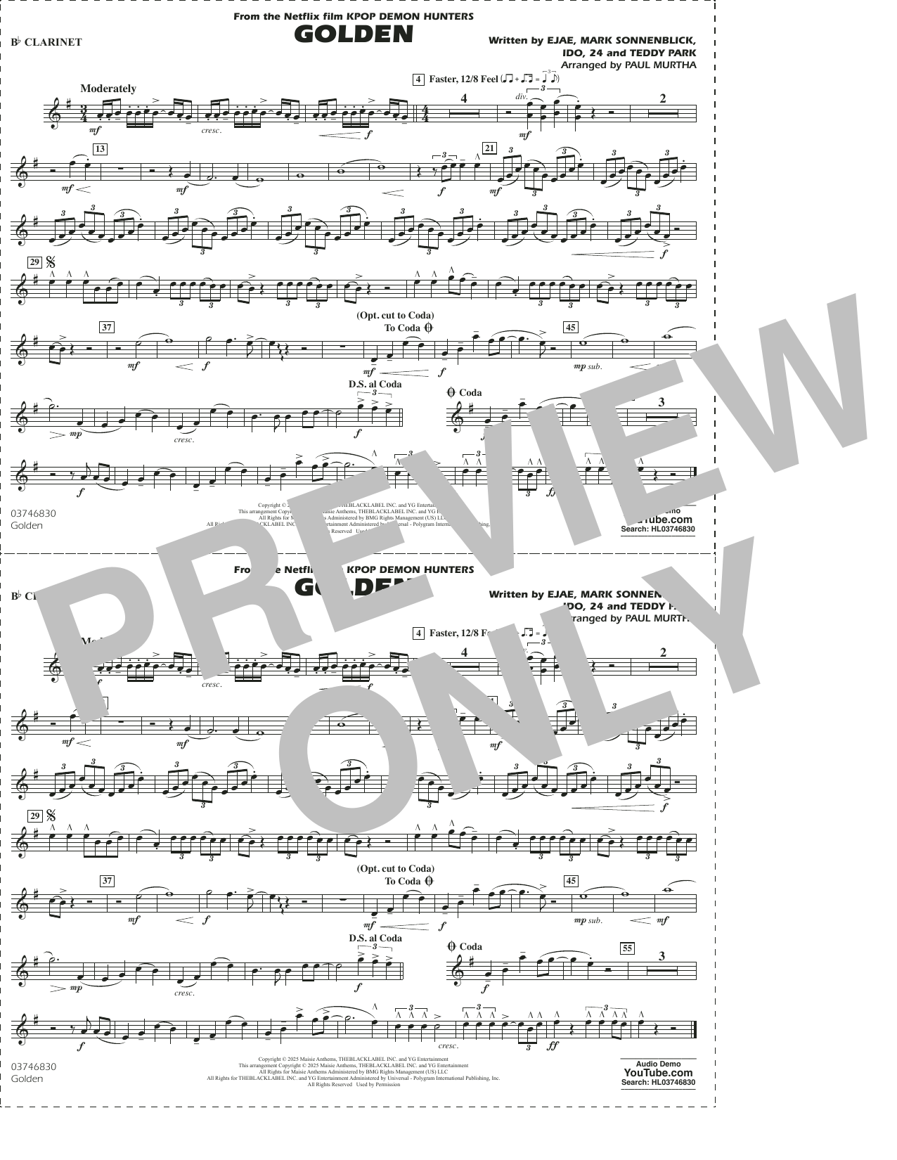 Golden (from KPop Demon Hunters) (arr. Paul Murtha) - Bb Clarinet by Huntr/x (Ejae, Audrey Nuna ...