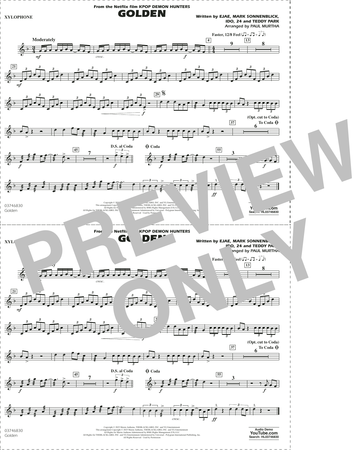 Golden (from KPop Demon Hunters) (arr. Paul Murtha) - Xylophone by Huntr/x (Ejae, Audrey Nuna ...