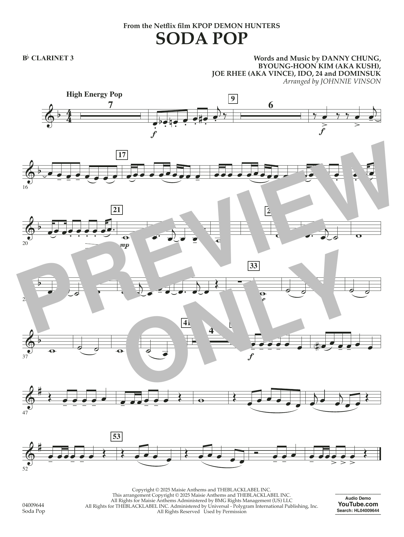 Soda Pop (from KPop Demon Hunters) (arr. Johnnie Vinson) - Bb Clarinet 3 von Saja Boys Noten zum ...