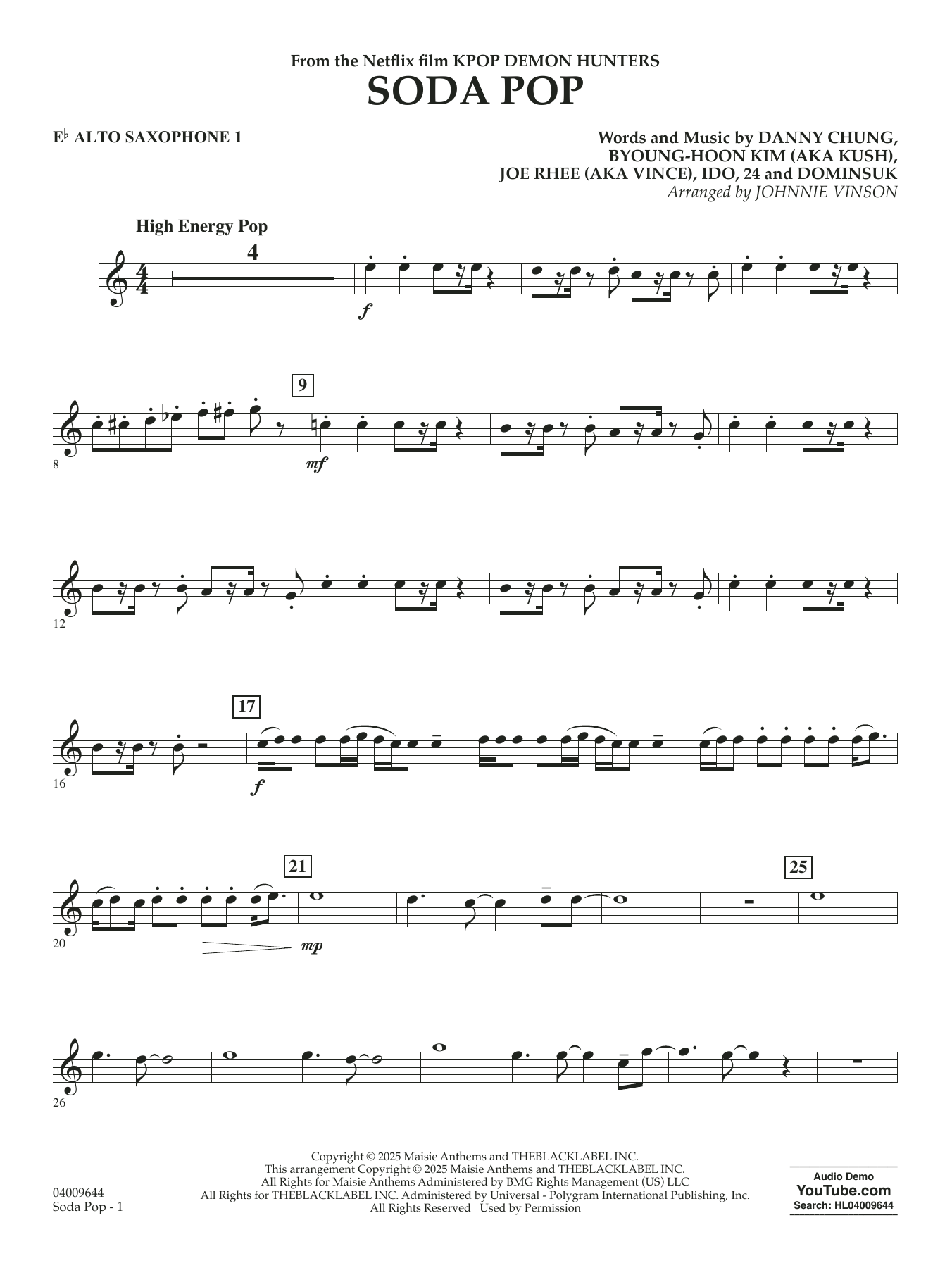 Soda Pop (from KPop Demon Hunters) (arr. Johnnie Vinson) - Eb Alto ...