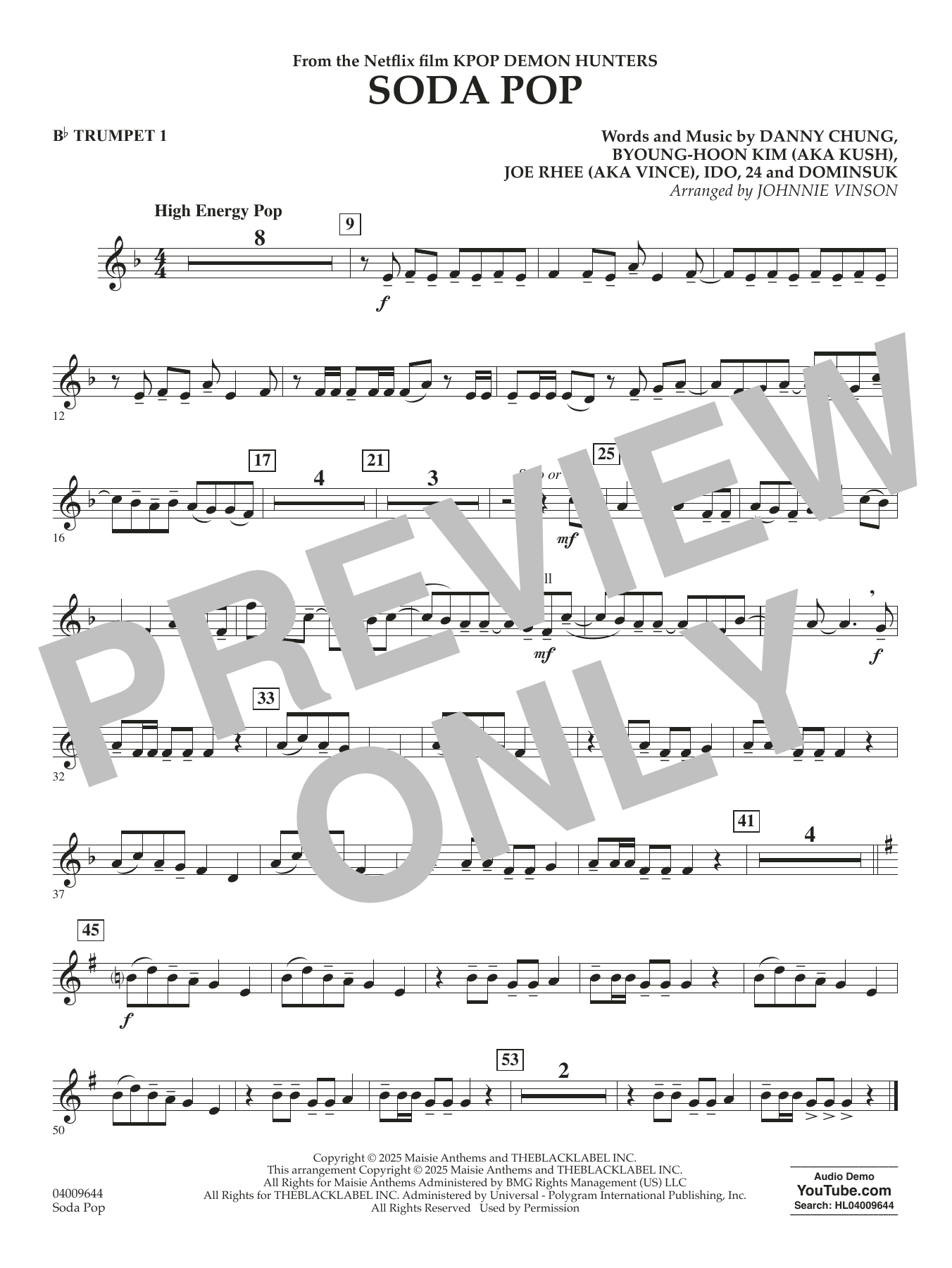 Soda Pop (from KPop Demon Hunters) (arr. Johnnie Vinson) - Bb Trumpet 1 ...