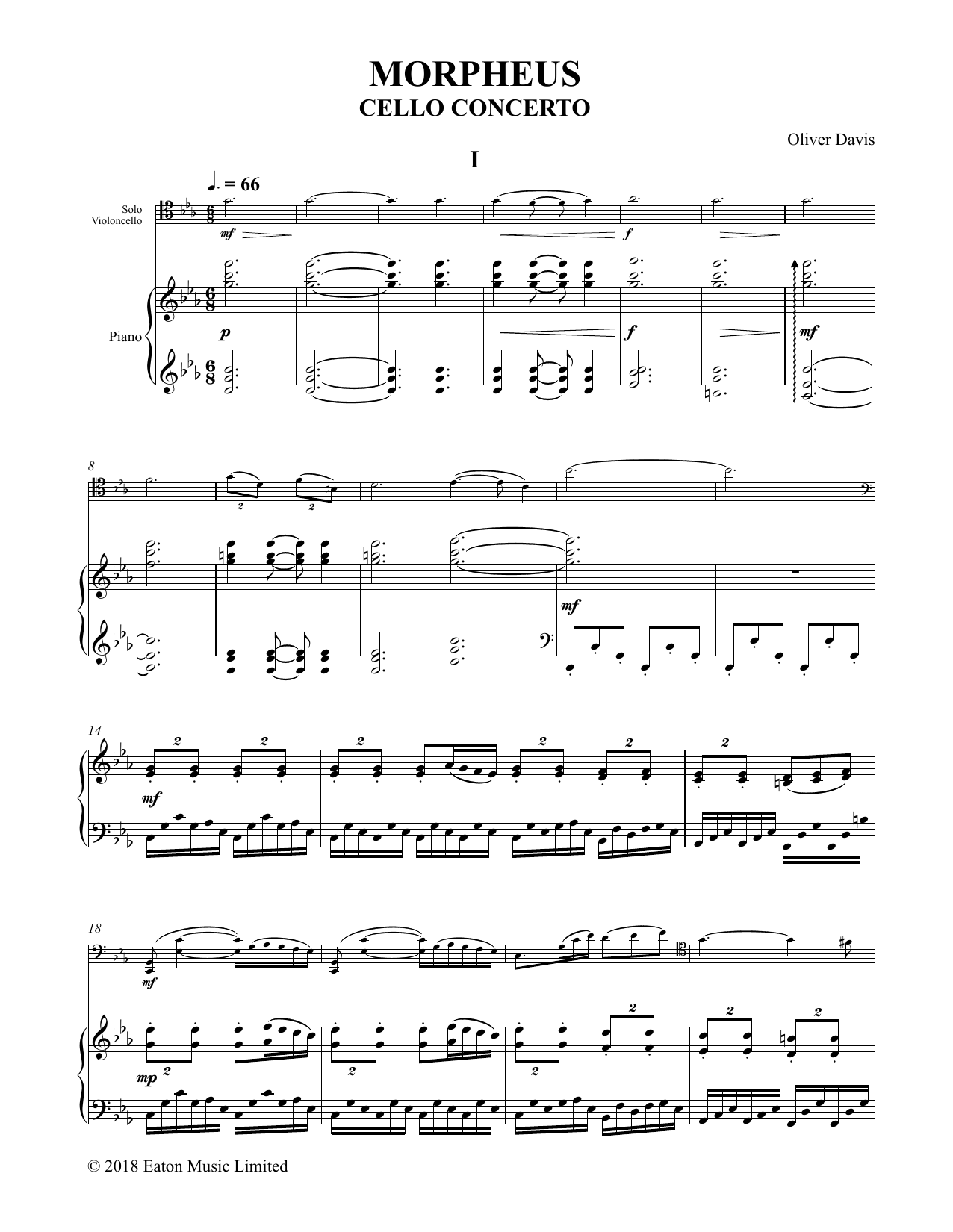 Morpheus by Oliver Davis Sheet Music for Cello and Piano at Sheet Music Direct