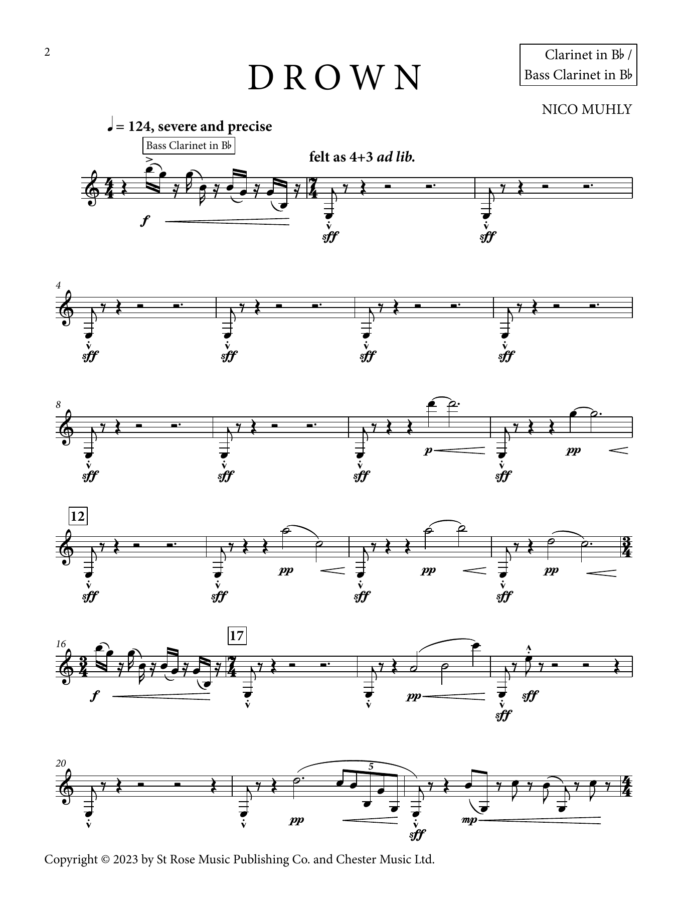 Drown - Bb Clarinet/Bass Clarinet by Nico Muhly Sheet Music for ...