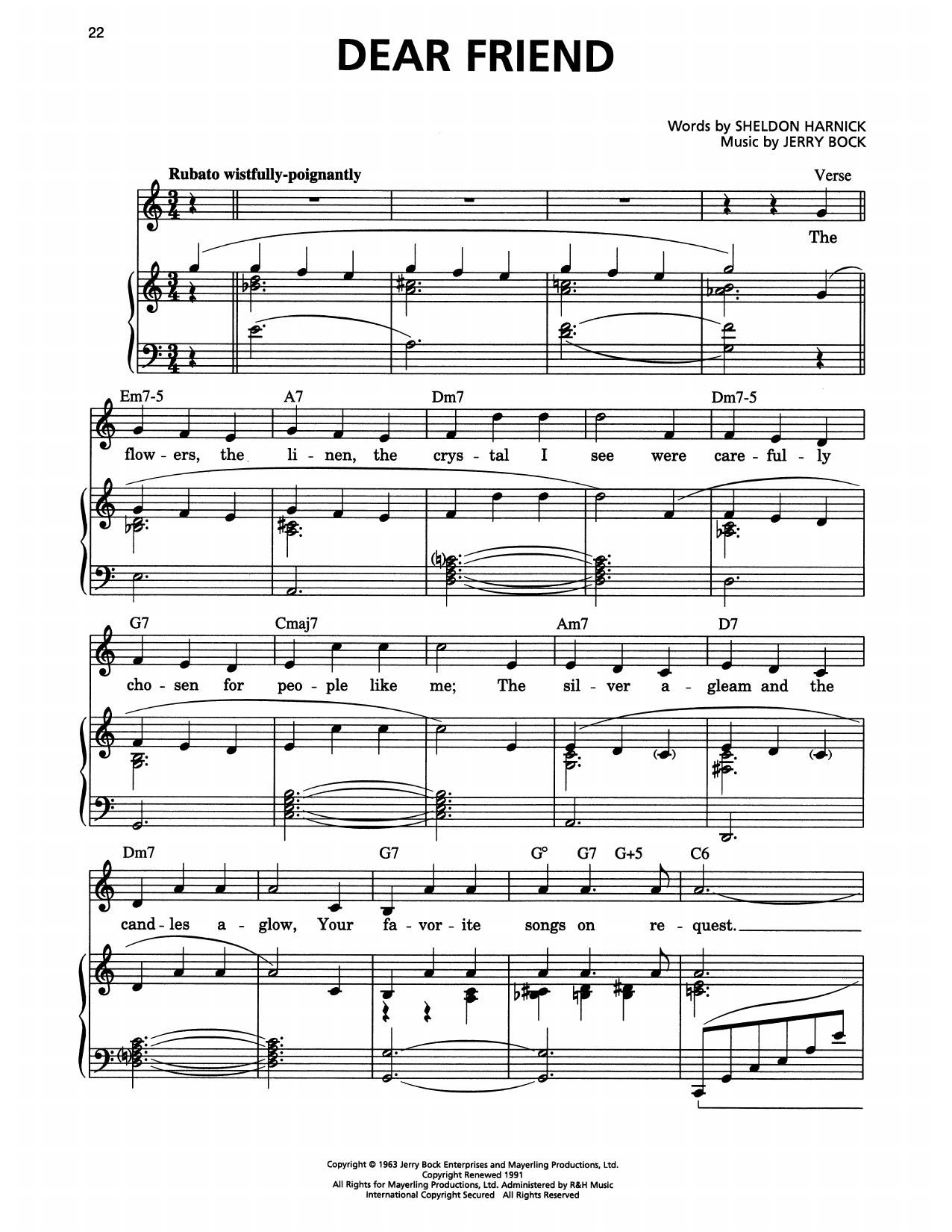 Dear Friend (from She Loves Me) by Jerry Bock Sheet Music for Piano ...