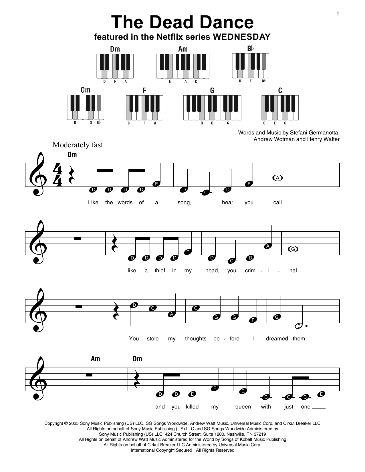 The Dead Dance (from Wednesday) by Lady Gaga Sheet Music for Super Easy ...