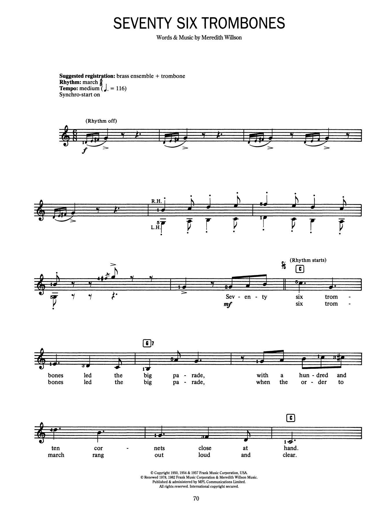 Seventy Six Trombones (from The Music Man) by Meredith Willson Sheet ...