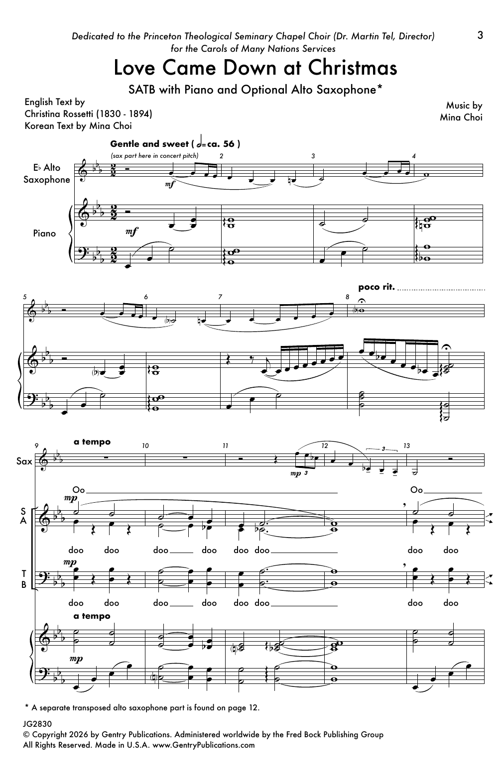 Love Came Down at Christmas by Mina Choi Sheet Music for SATB Choir at Sheet Music Direct