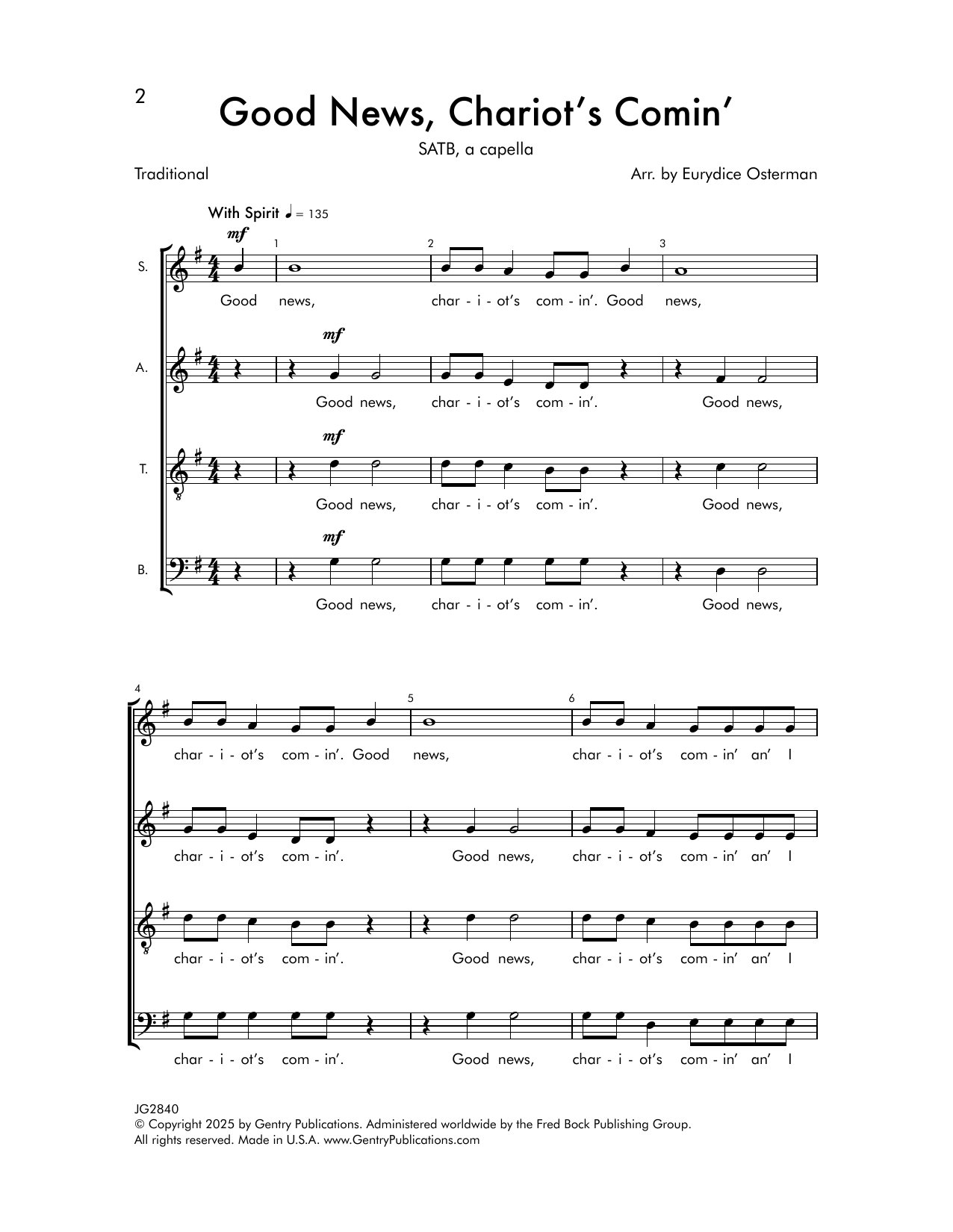 Good News, Chariot's Comin' by Eurydice V. Osterman Sheet Music for ...