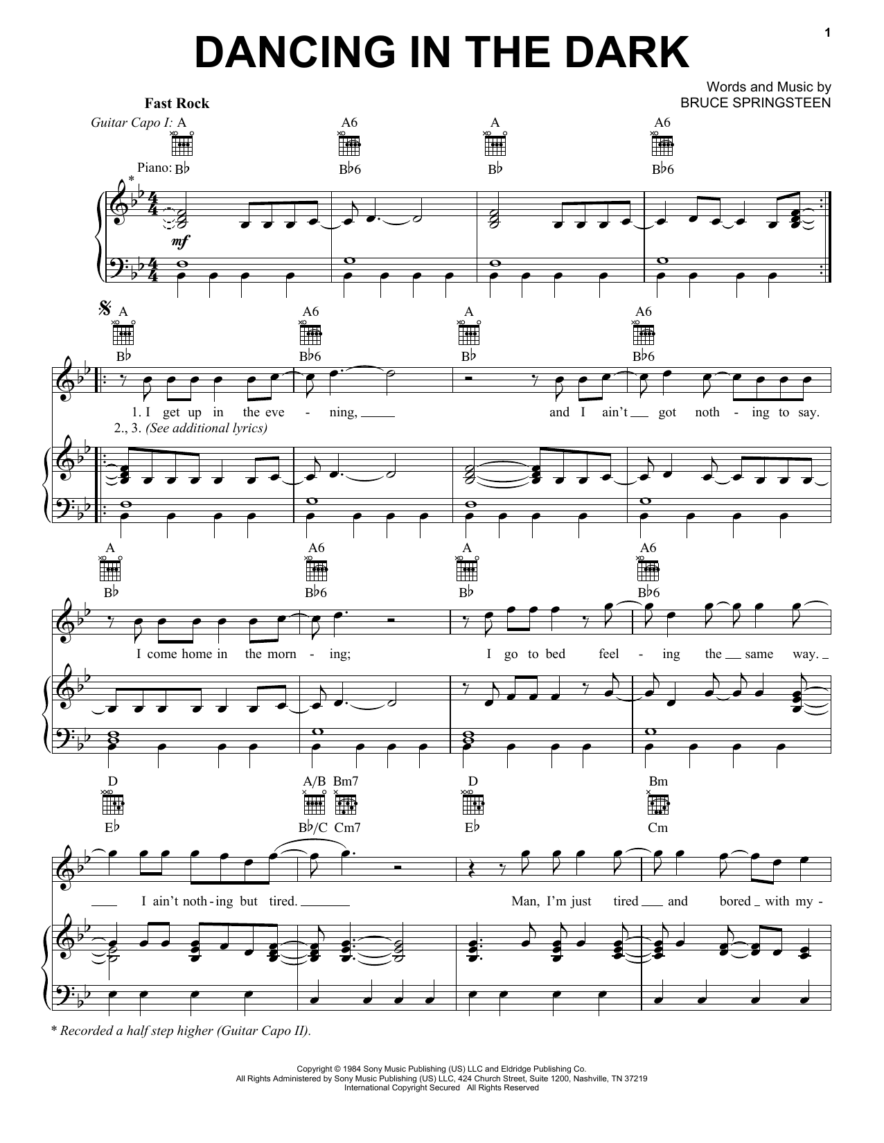 Dancing In The Dark by Bruce Springsteen Sheet Music for Piano, Vocal ...
