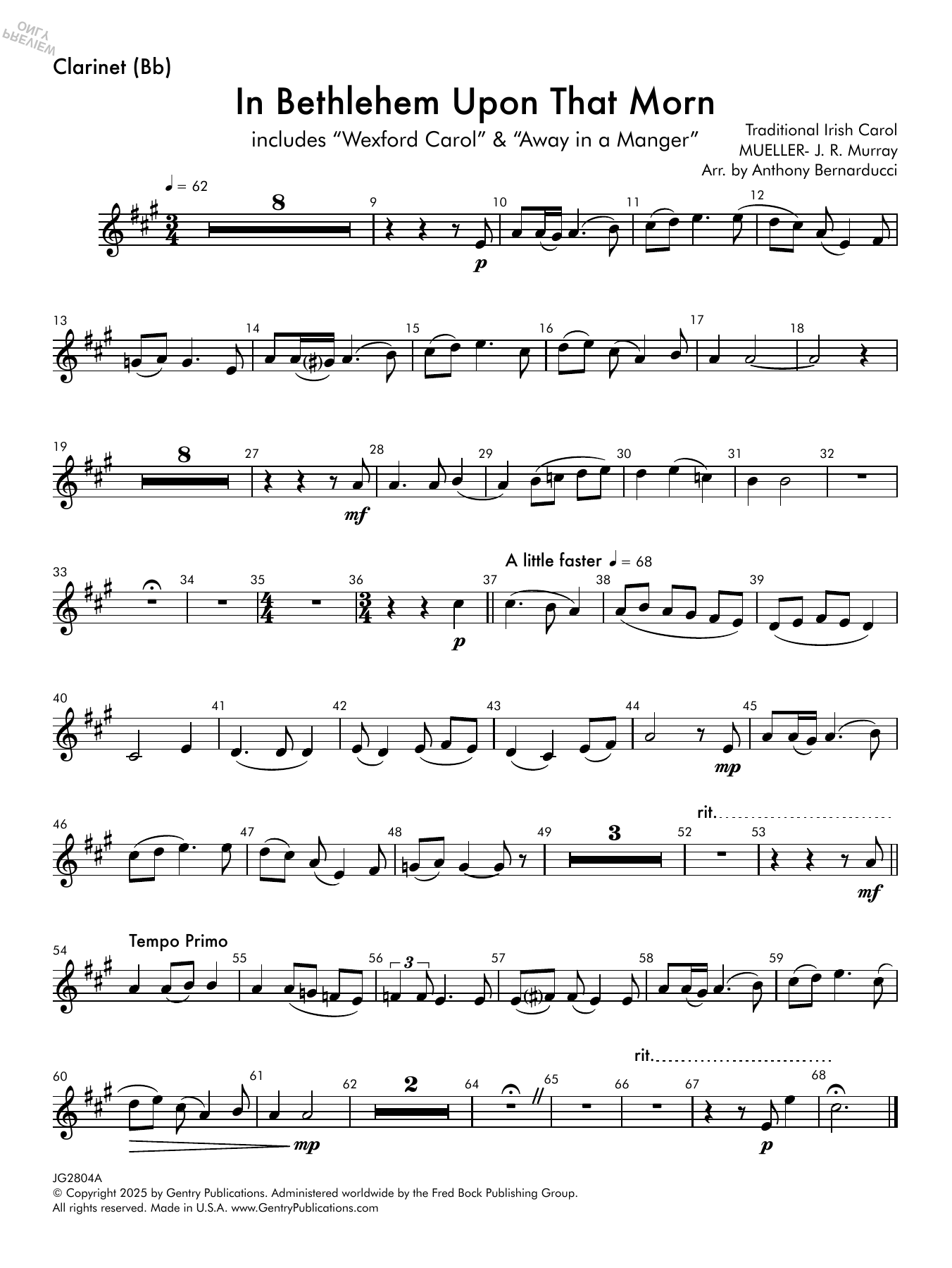 In Bethlehem Upon That Morn - Bb Clarinet by Anthony Bernarducci Sheet ...