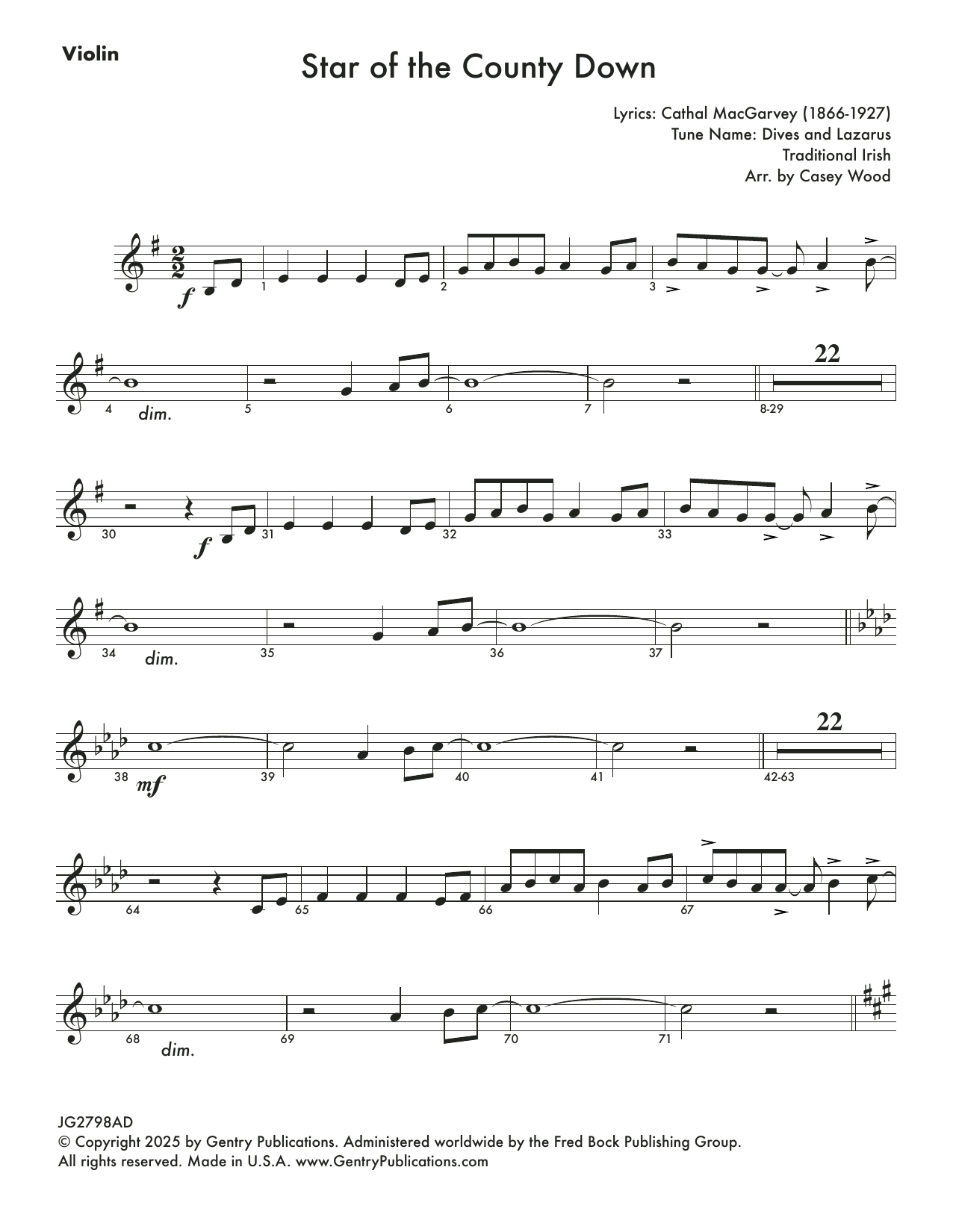 Star of the County Down - Violin by Casey Wood Sheet Music for Choir ...