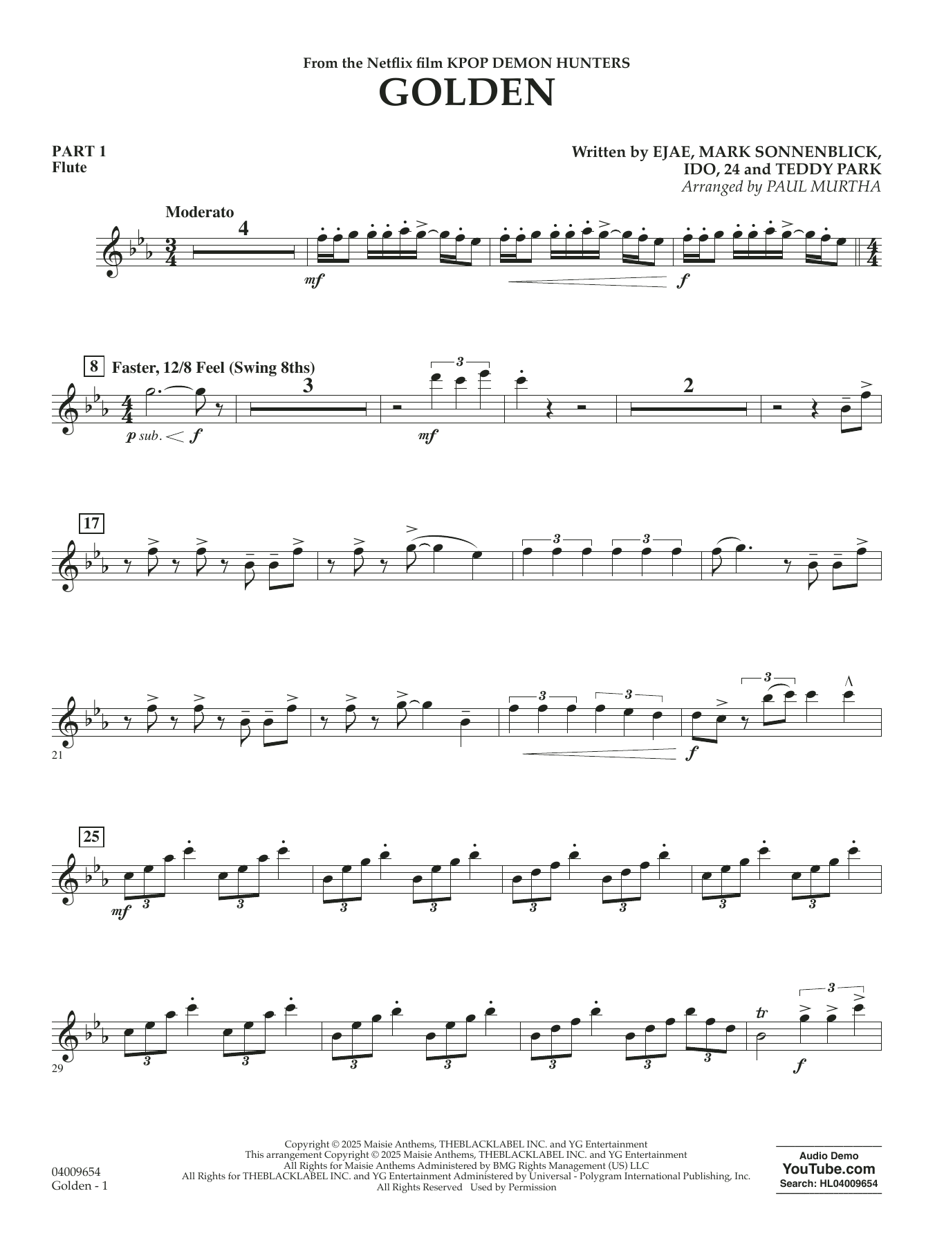 Golden (from KPop Demon Hunters) (arr. Paul Murtha) - Pt.1 - Flute by ...