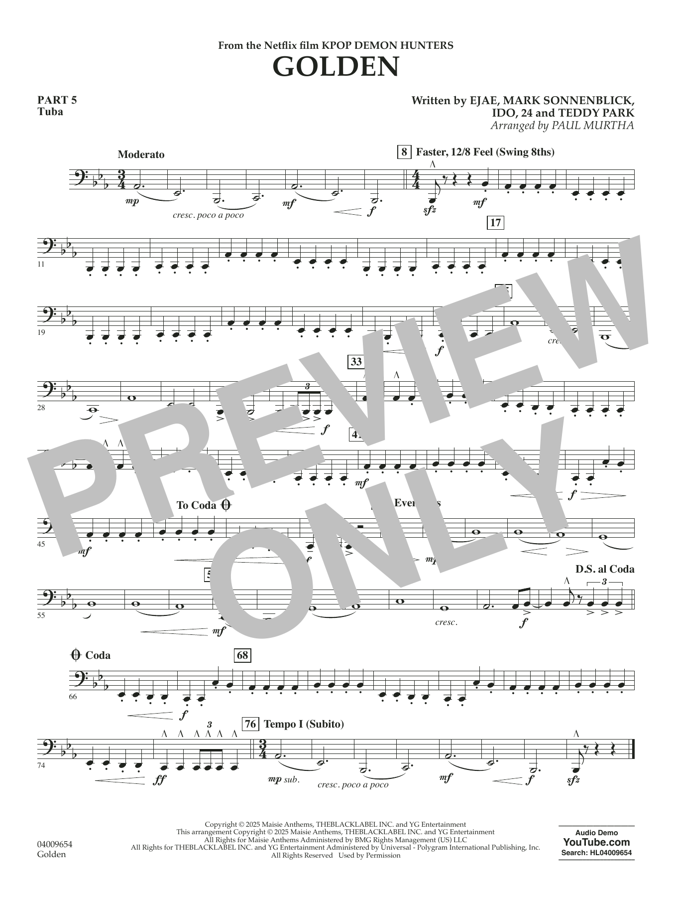 Golden (from KPop Demon Hunters) (arr. Paul Murtha) - Pt.5 - Tuba by Huntr/x (Ejae, Audrey Nuna ...