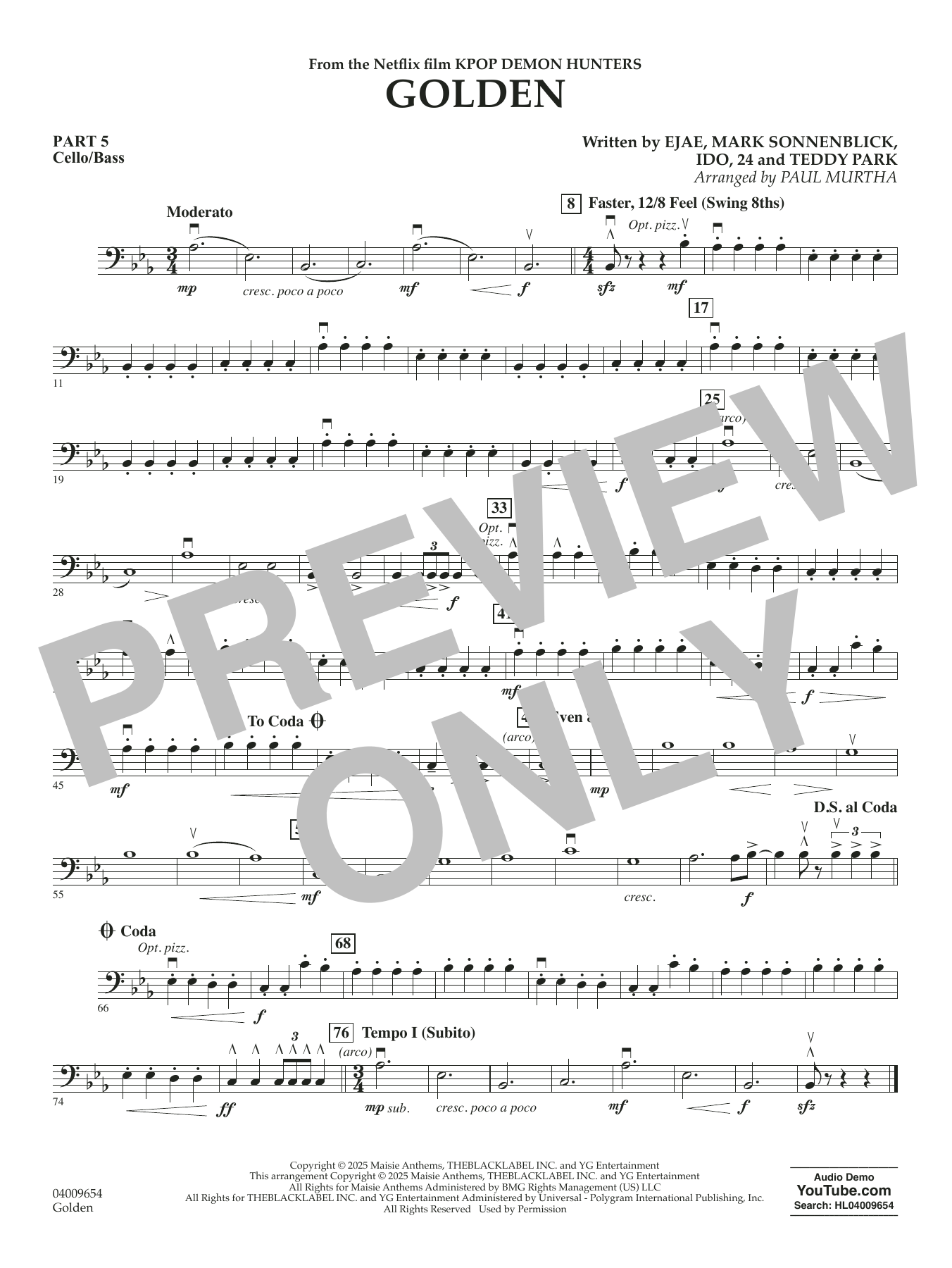 Golden (from KPop Demon Hunters) (arr. Paul Murtha) - Pt. 5 - Cello ...