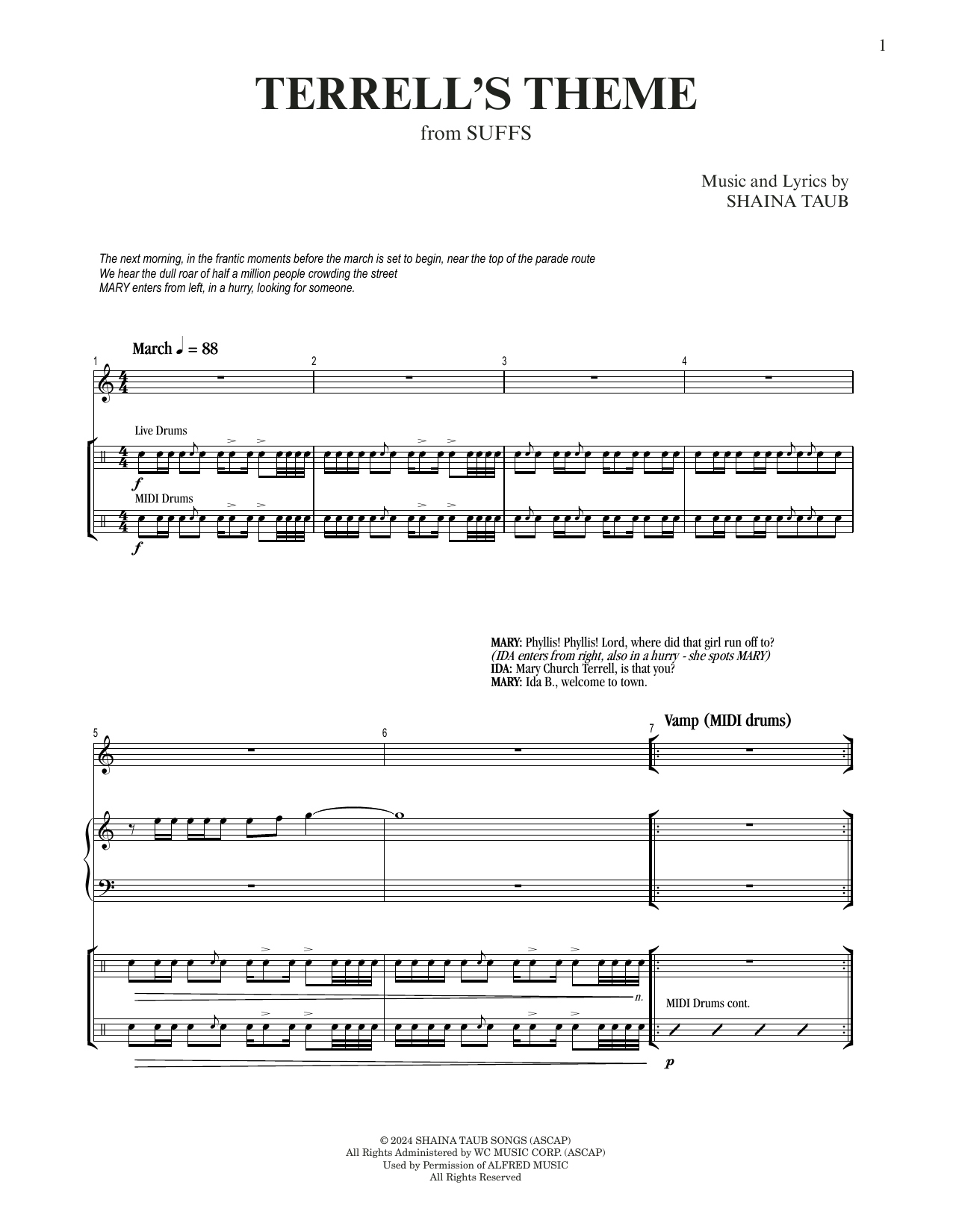 Terrell's Theme (from Suffs) by Shaina Taub Sheet Music for Piano & Vocal at Sheet Music Direct