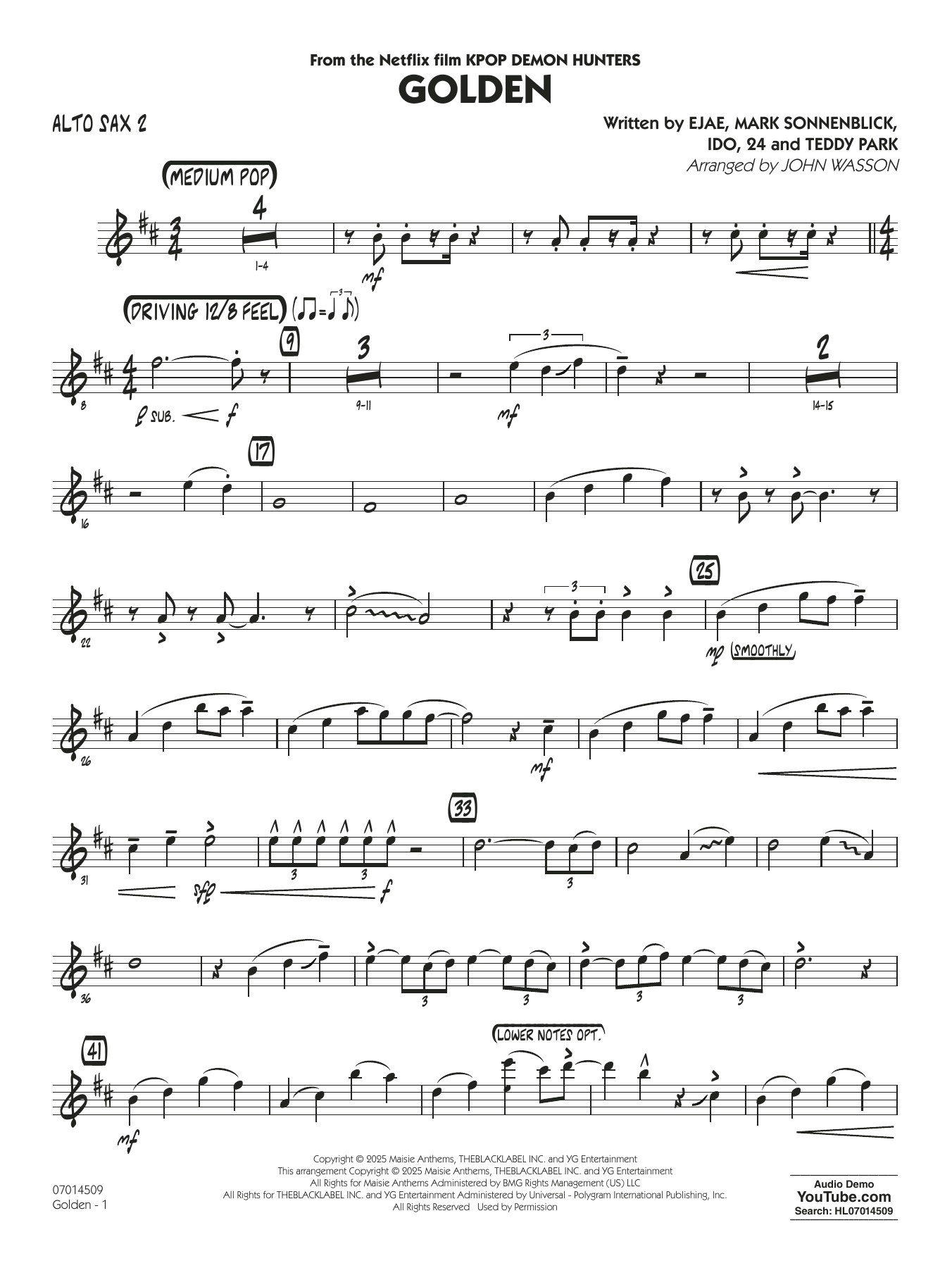 Golden (from Kpop Demon Hunters) (arr. John Wasson) - Alto Sax 2 by Huntr/x (Ejae, Audrey Nuna ...