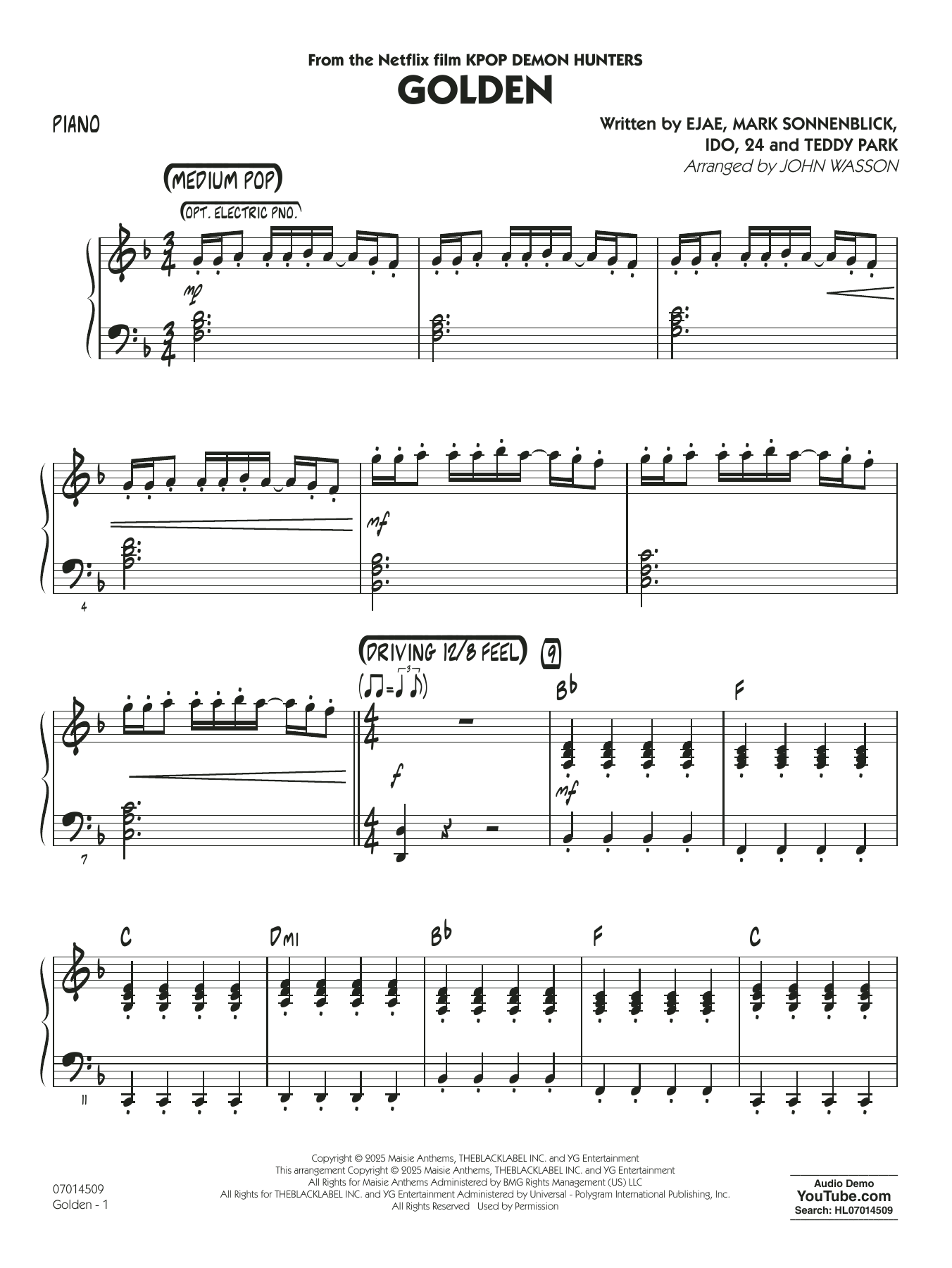 Golden (from Kpop Demon Hunters) (arr. John Wasson) - Piano by Huntr/x (Ejae, Audrey Nuna and ...