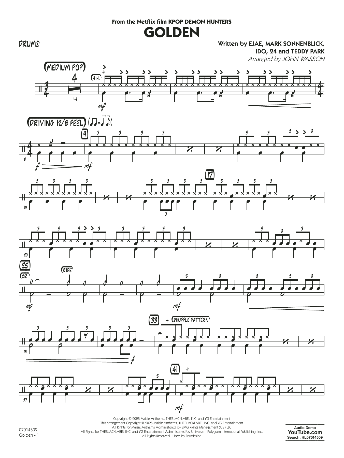 Golden (from Kpop Demon Hunters) (arr. John Wasson) - Drums by Huntr/x (Ejae, Audrey Nuna and ...