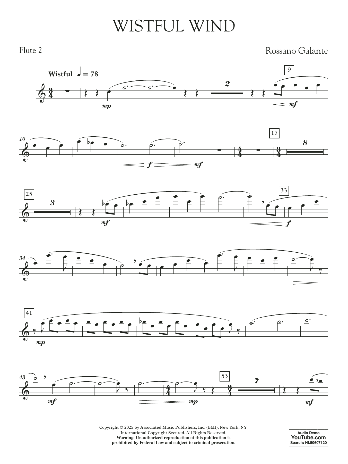 Wistful Wind - Flute 2 by Rossano Galante Sheet Music for Concert Band ...
