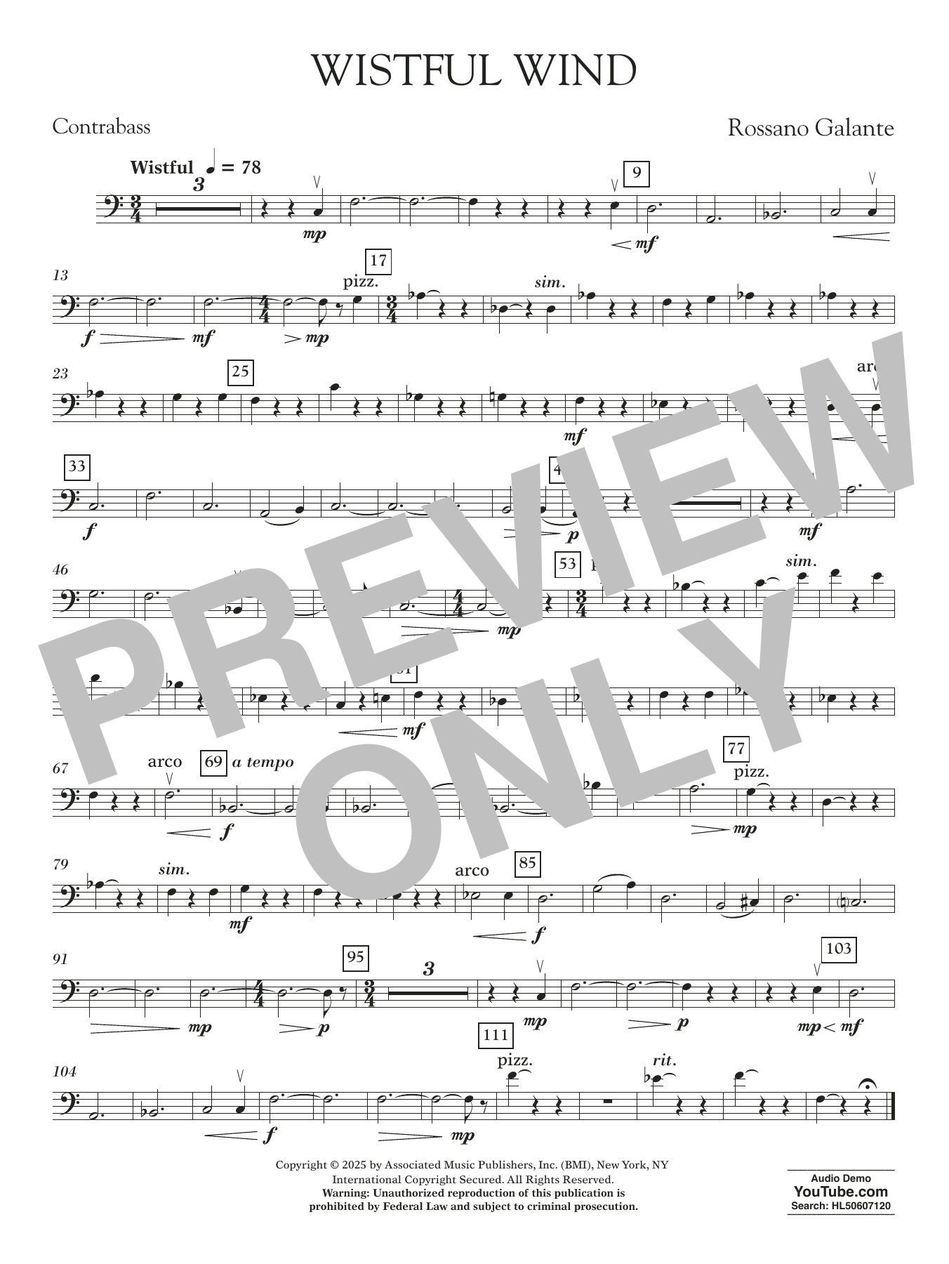 Wistful Wind - Contrabass by Rossano Galante Sheet Music for Concert ...