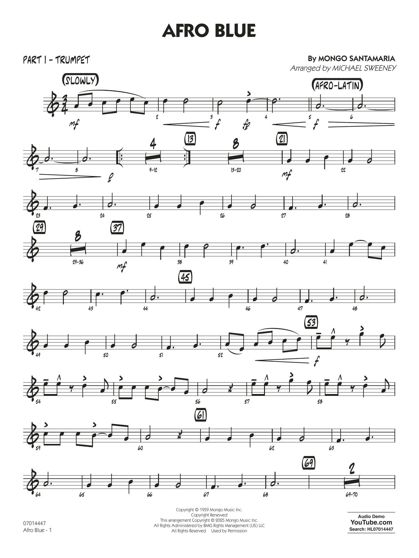Afro Blue (arr. Michael Sweeney) - Part 1 - Bb Trumpet by John Coltrane Sheet Music for Jazz ...