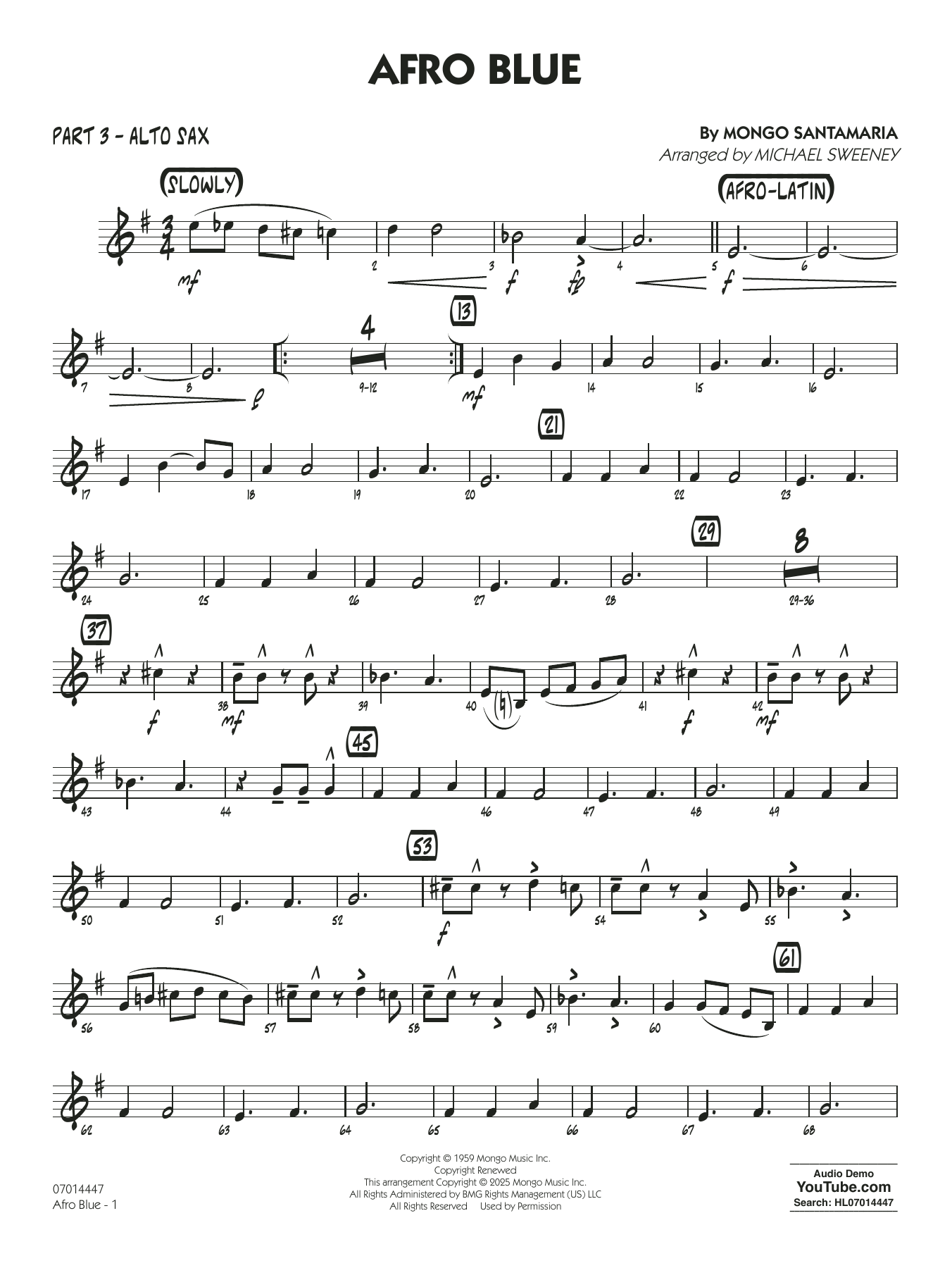 Afro Blue (arr. Michael Sweeney) - Part 3 - Eb Alto Sax by John Coltrane Sheet Music for Jazz ...