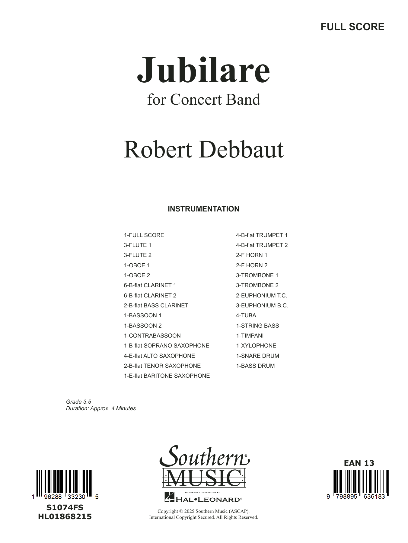 Jubilare - Full Score by Robert Debbaut Sheet Music for Concert Band at Sheet Music Direct