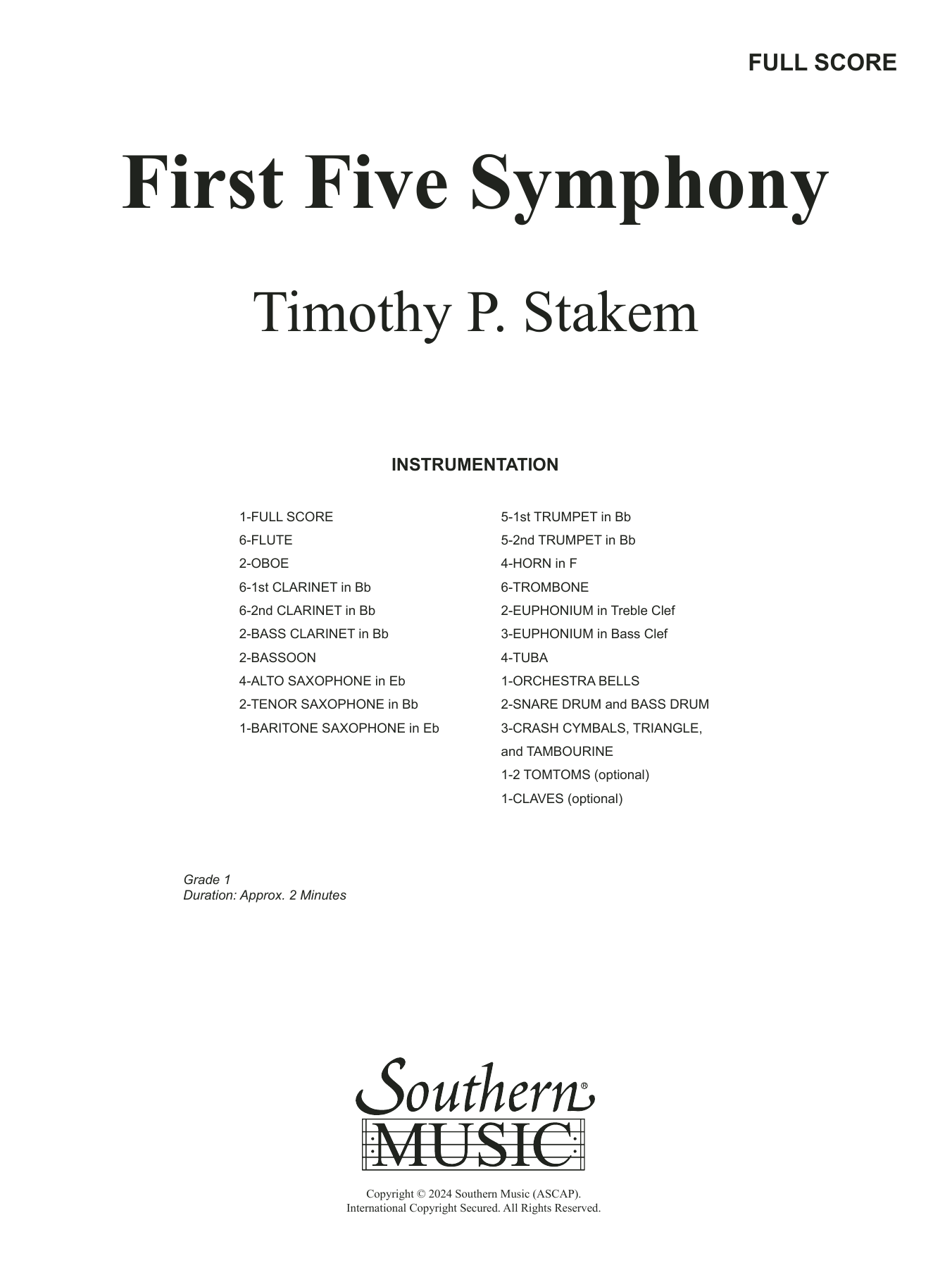 First Five Symphony - Full Score by Timothy P. Stakem Sheet Music for ...