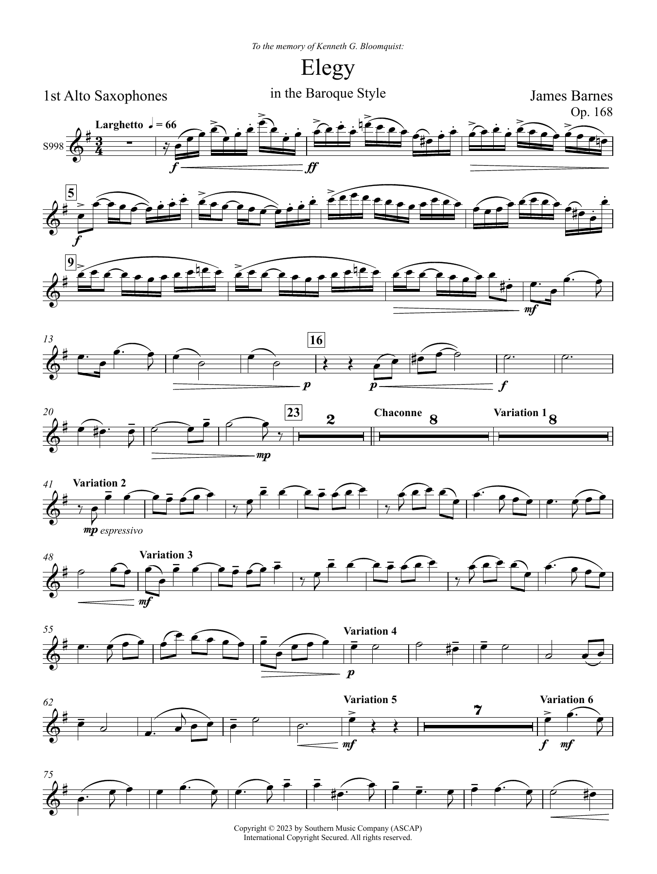 Elegy in the Baroque Style - Alto Saxophone 1 von James Barnes Noten ...