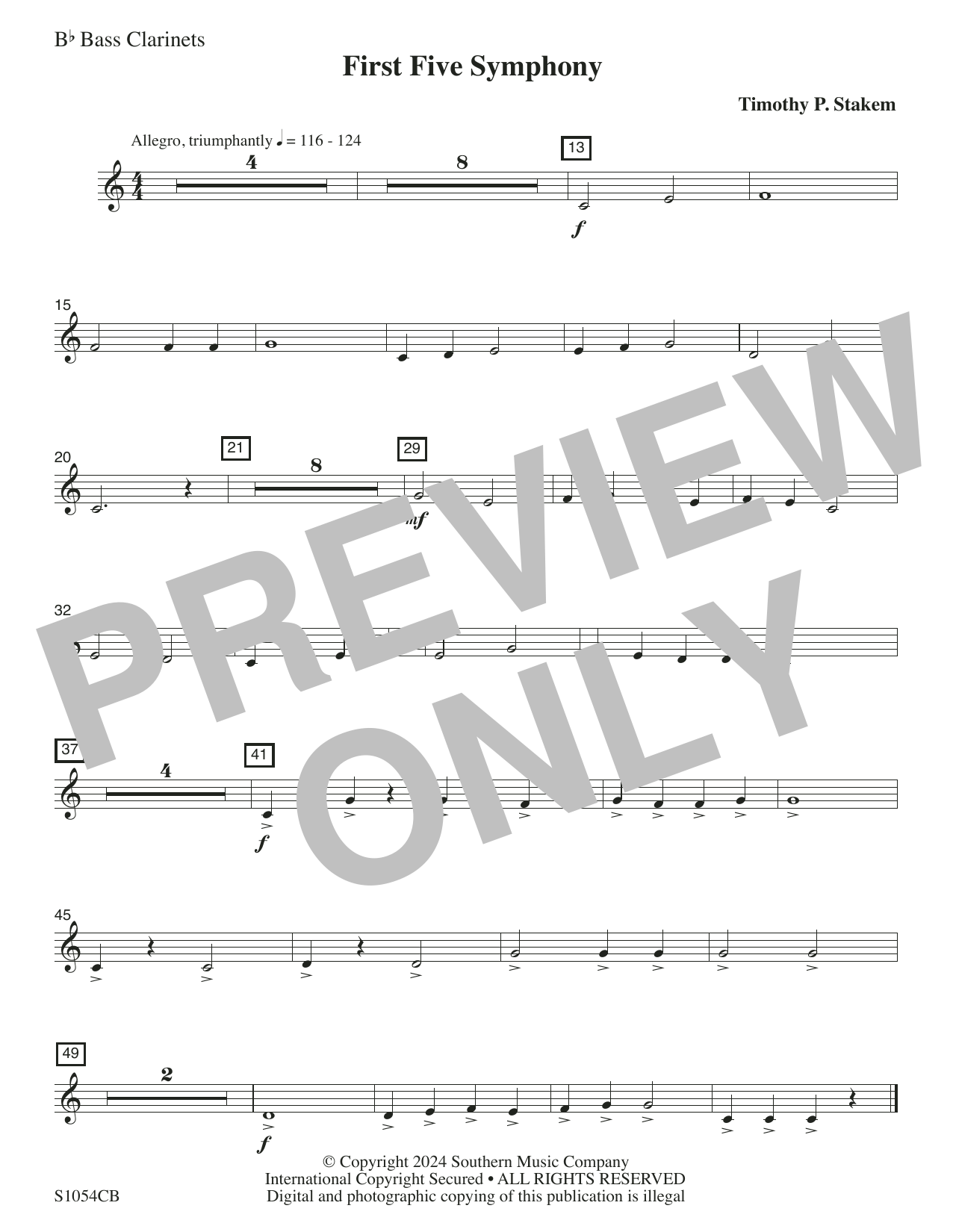 First Five Symphony - Bass Clarinet by Timothy P. Stakem Sheet Music ...